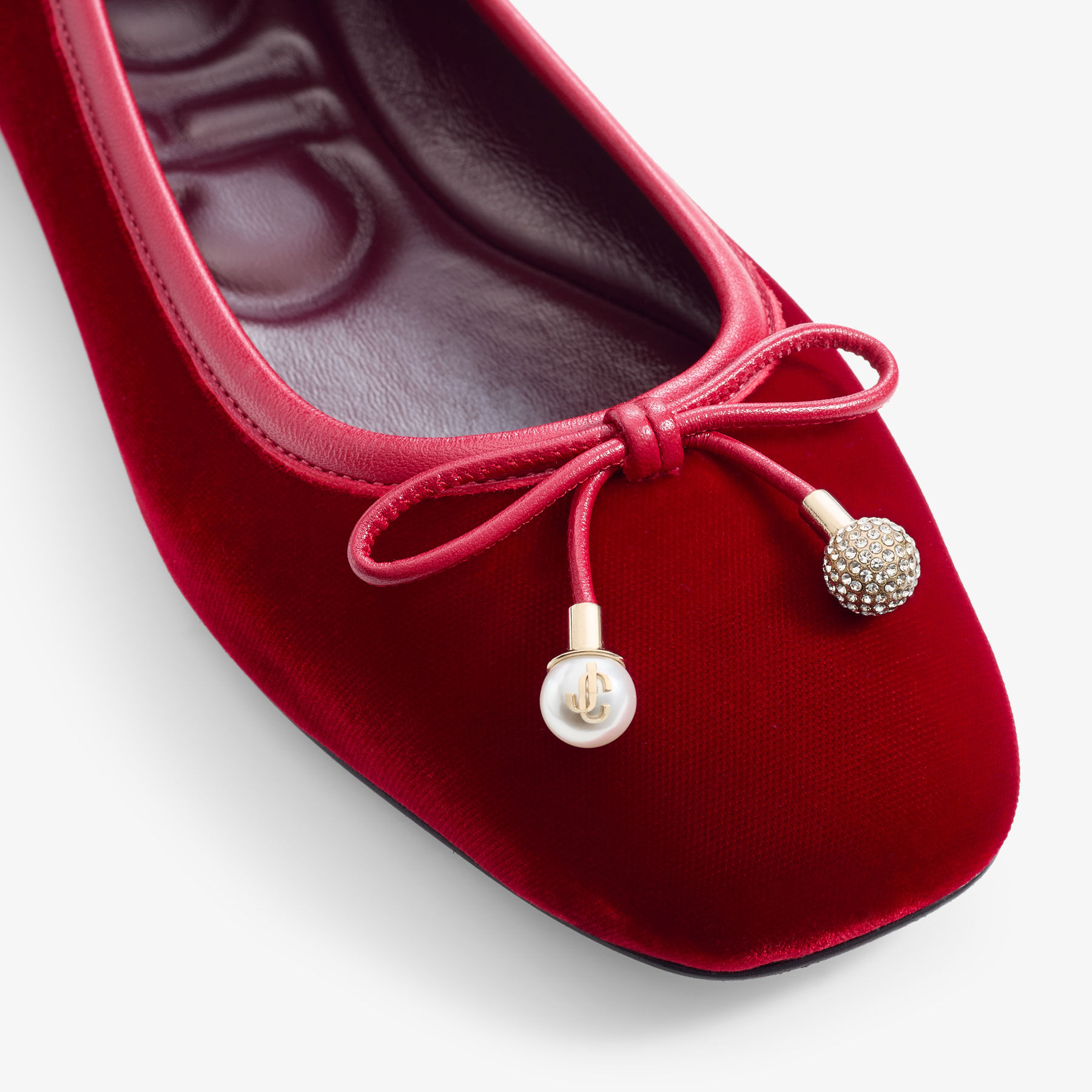 Elme Flat | Ruby Red Velvet Flats | JIMMY CHOO