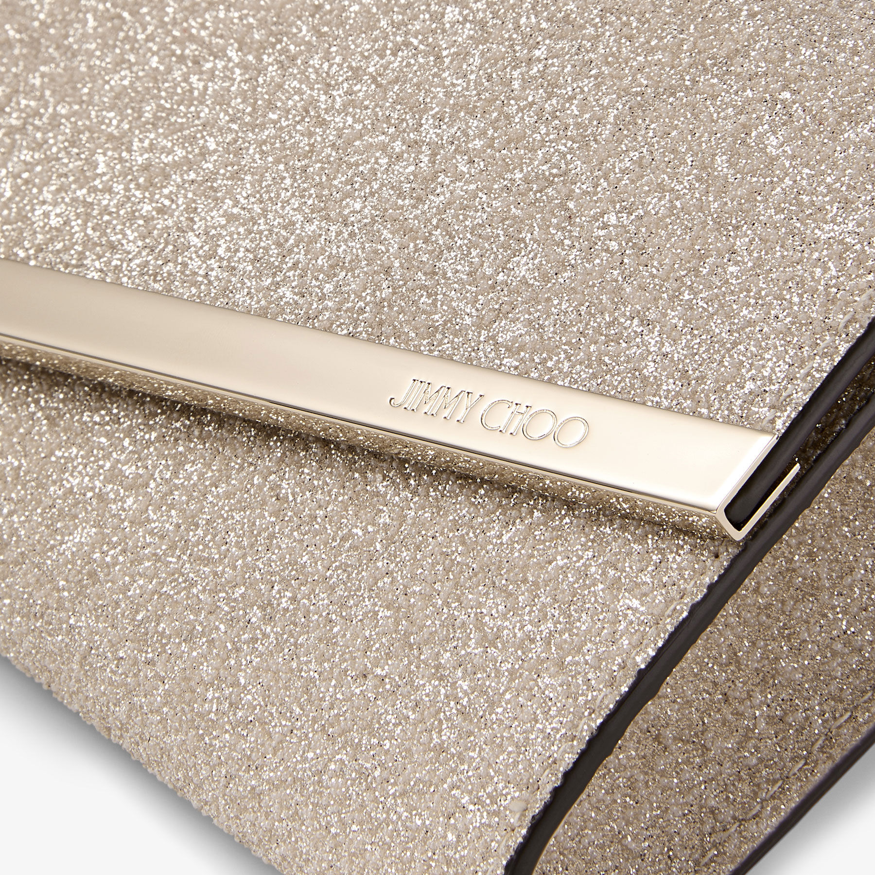 Emmie | Light Soft Gold Caviar Glitter Clutch Bag | JIMMY CHOO