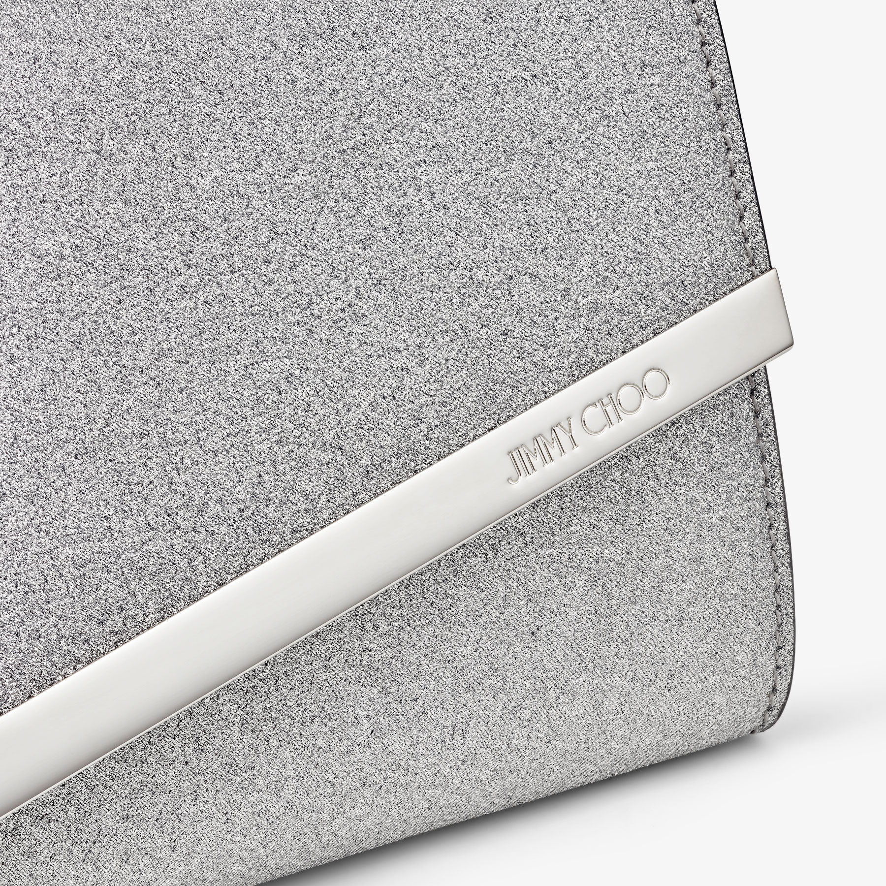 Silver Fine Glitter Leather Clutch Bag | Emmie | Pre Fall 18 | JIMMY CHOO