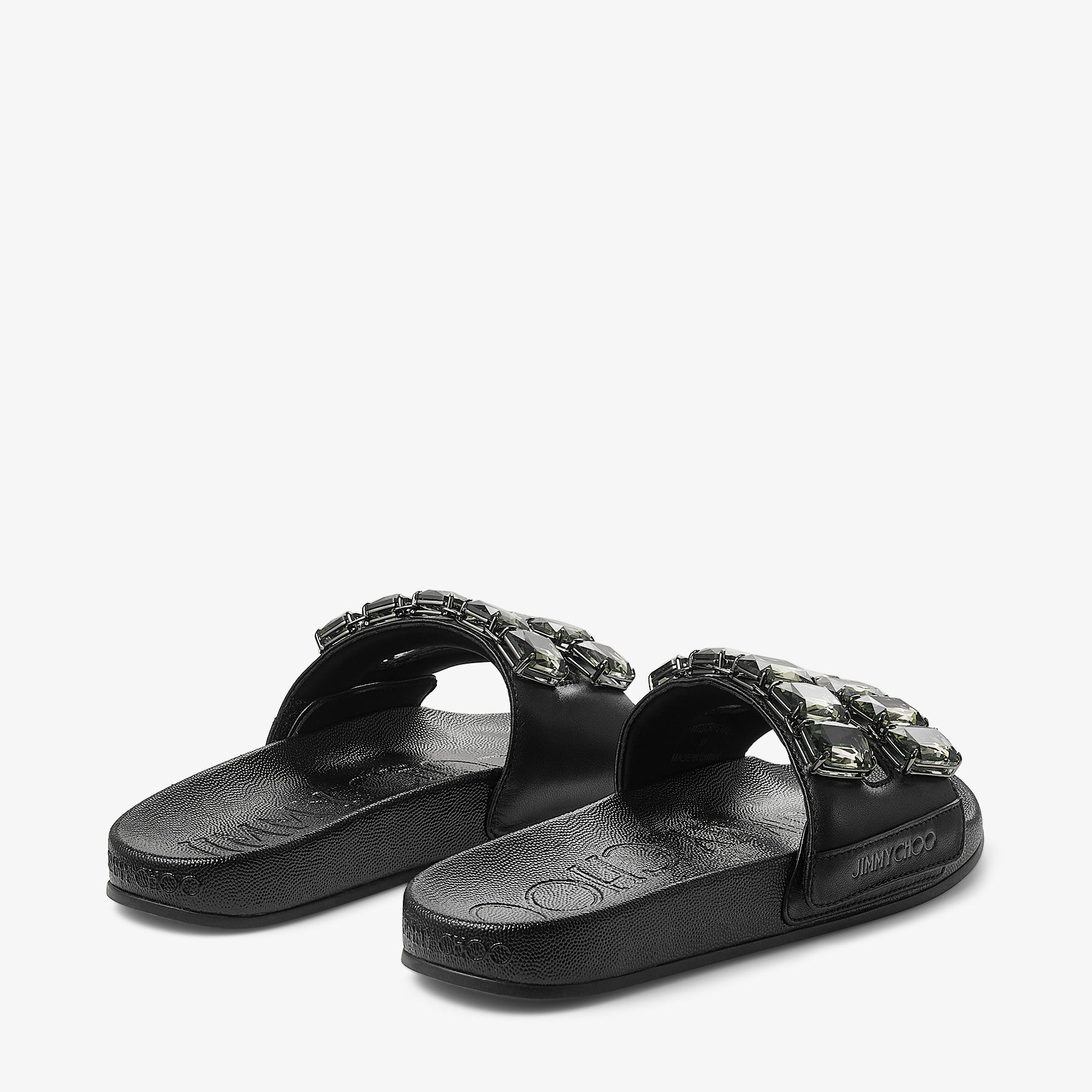 Fitz/Crystal | Black Nappa Leather Crystal Slides | 지미추