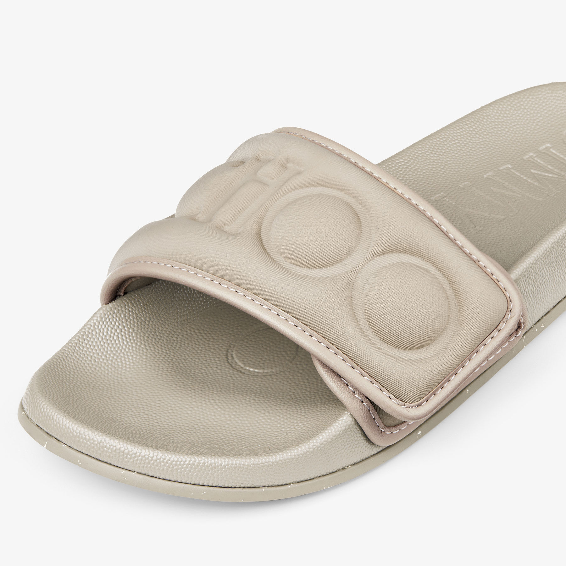 Fitz/M | Taupe Puffed Logo Lycra Slides | JIMMY CHOO