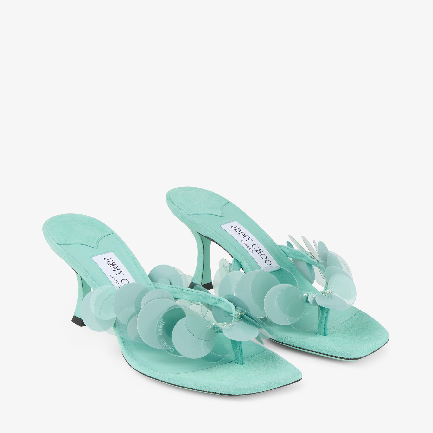 Freja 70 | Aqua Green Suede Paillette Sandals | JIMMY CHOO