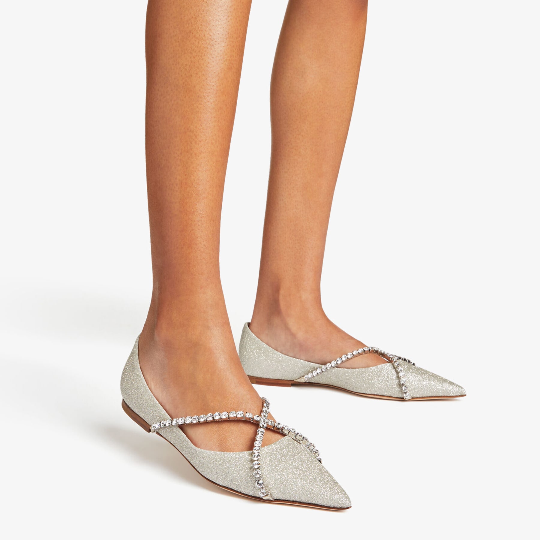 GENEVI FLAT | Platinum Ice Dusty Glitter Pointed-Toe Flats with Crystal ...