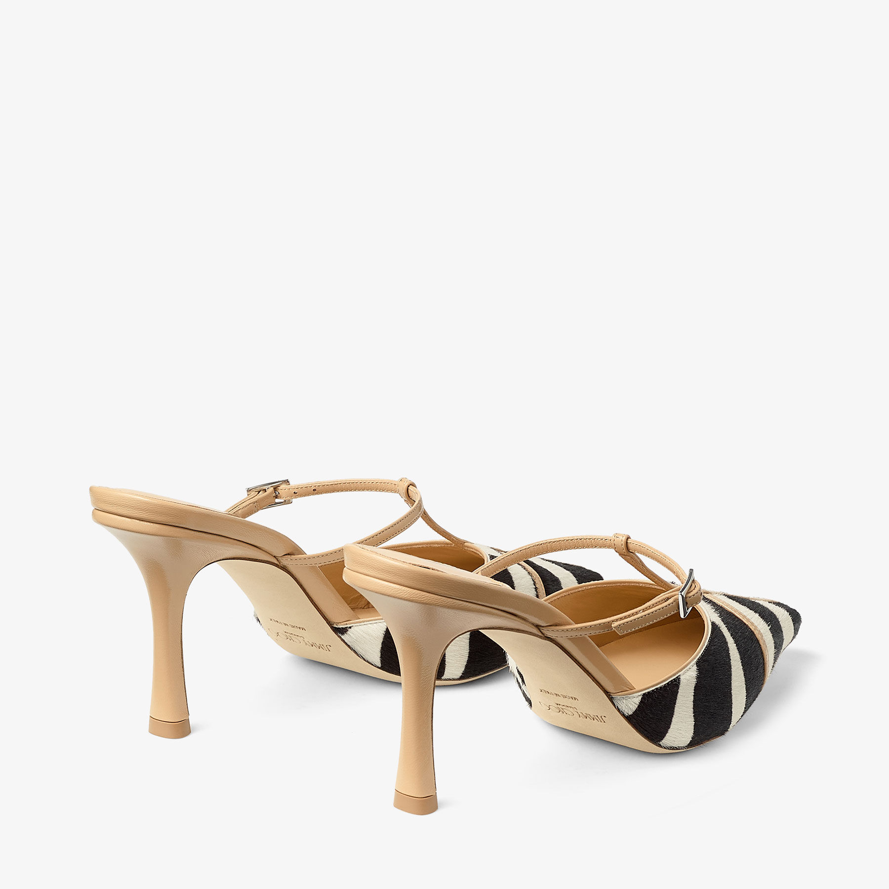 Gloria Mule 85 | Mules aus Ponyleder in Natur mit Zebra-Print | JIMMY CHOO