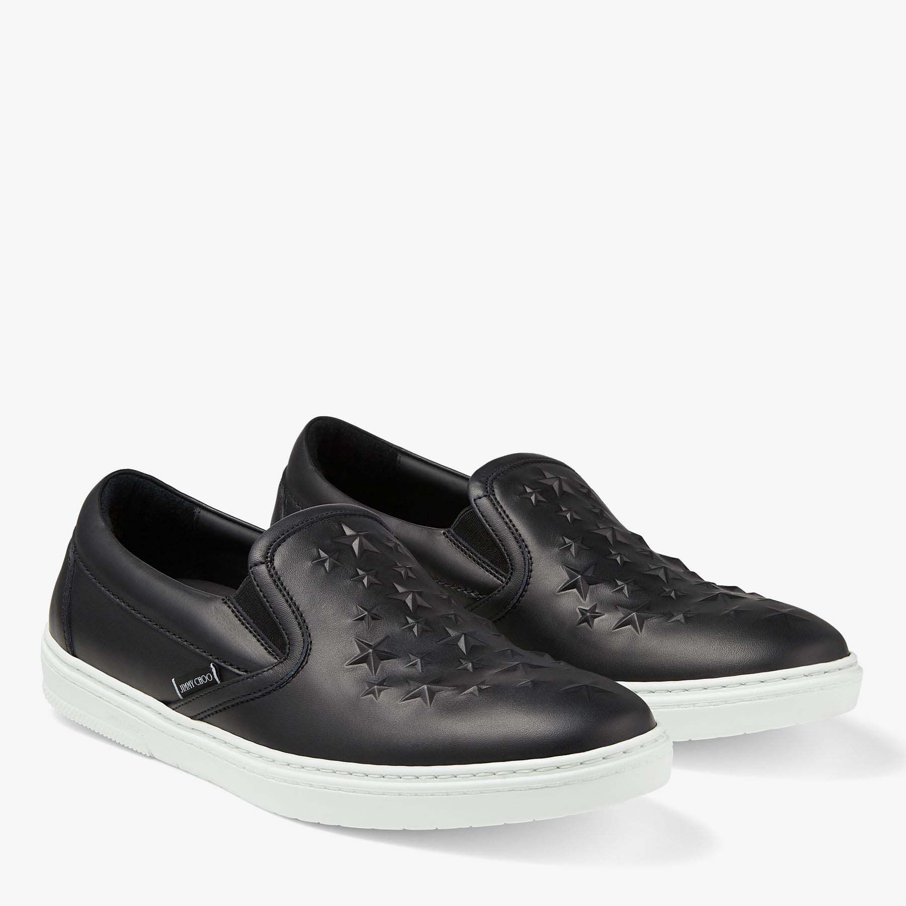 Black Sport Calf Leather Slip On Trainers with Embossed Stars | GROVE ...
