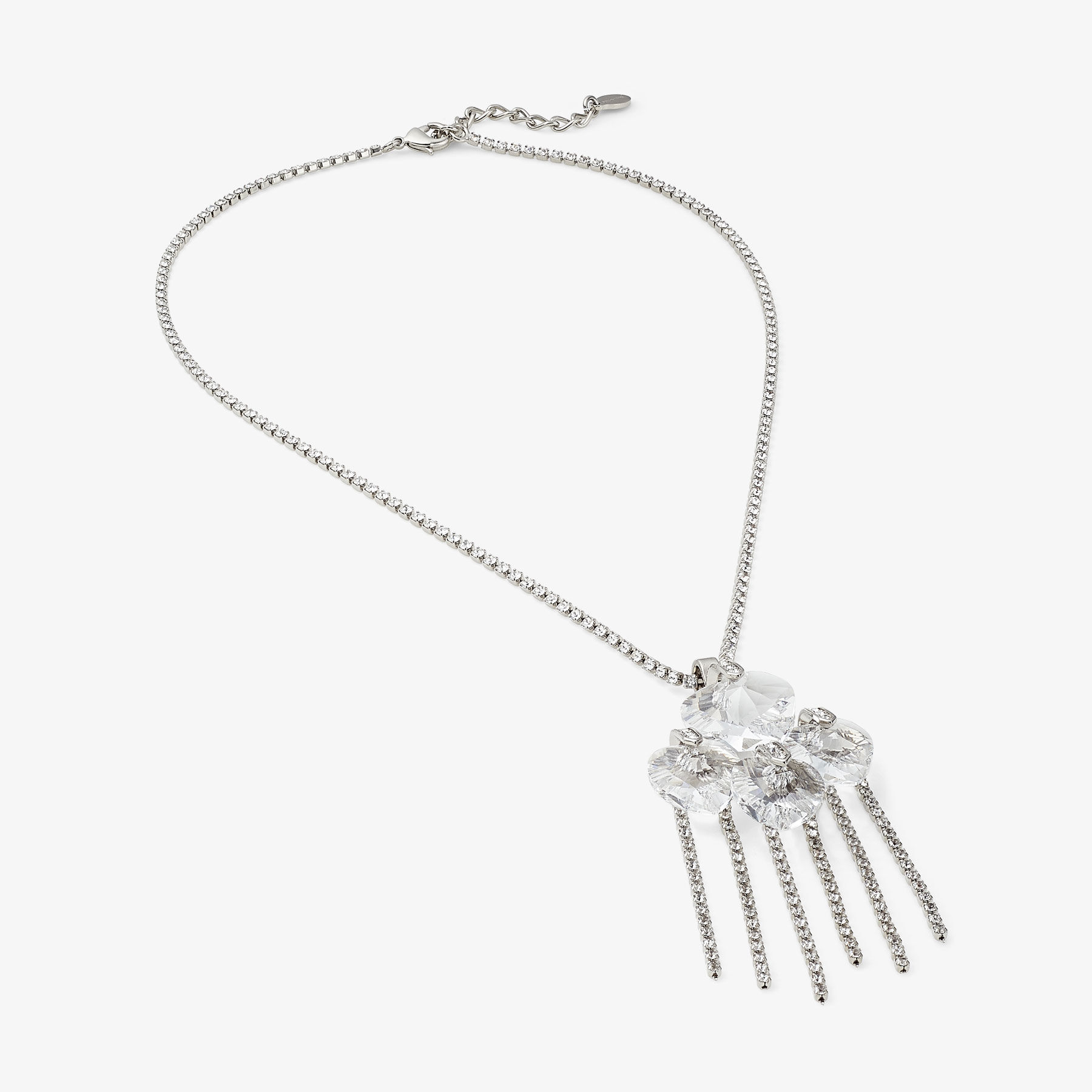 Heart Drop Necklace | Silver-Finish Heart Drop Necklace with Crystals ...