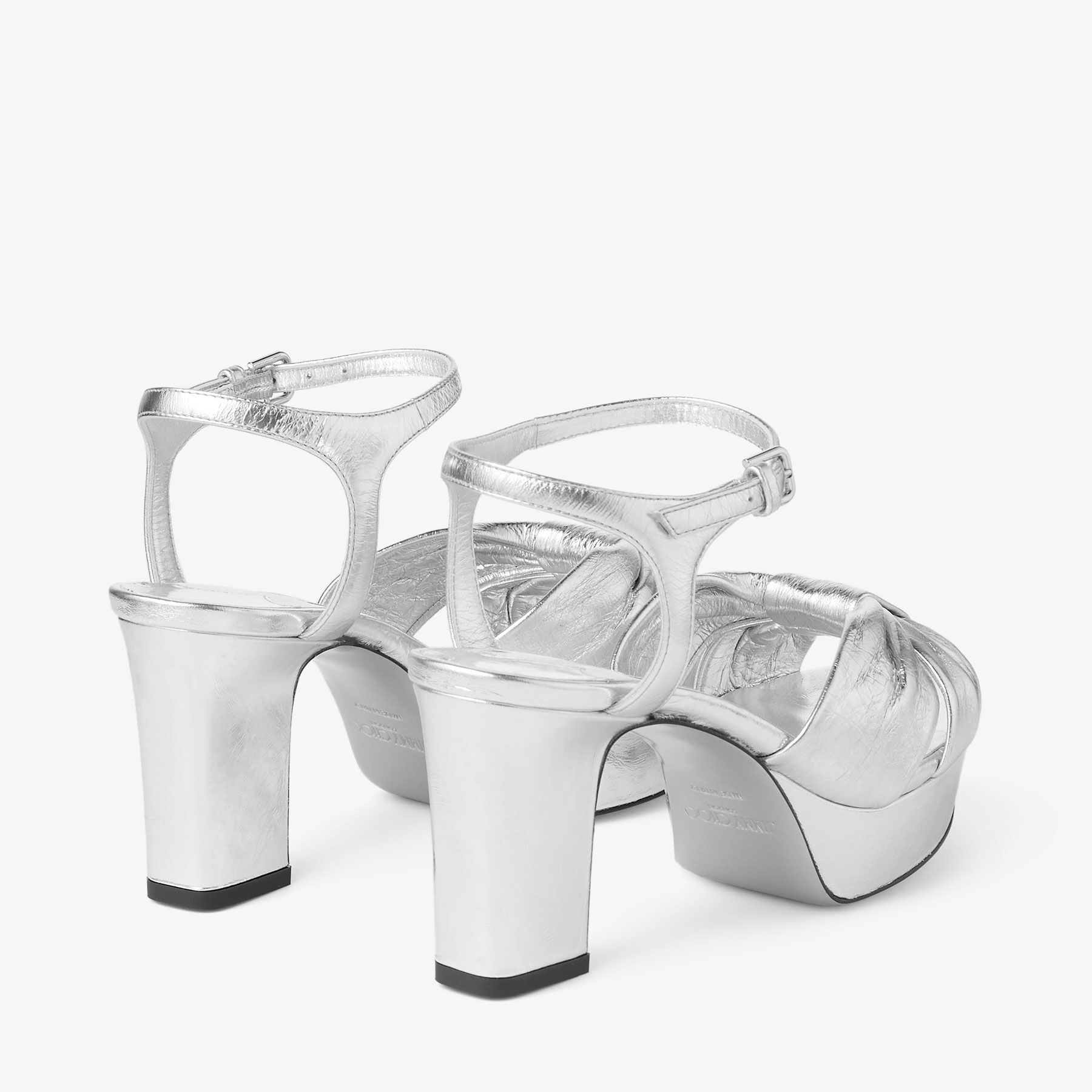 Heloise 80 | Silver Vintage Metallic Leather Platform Sandals | JIMMY CHOO