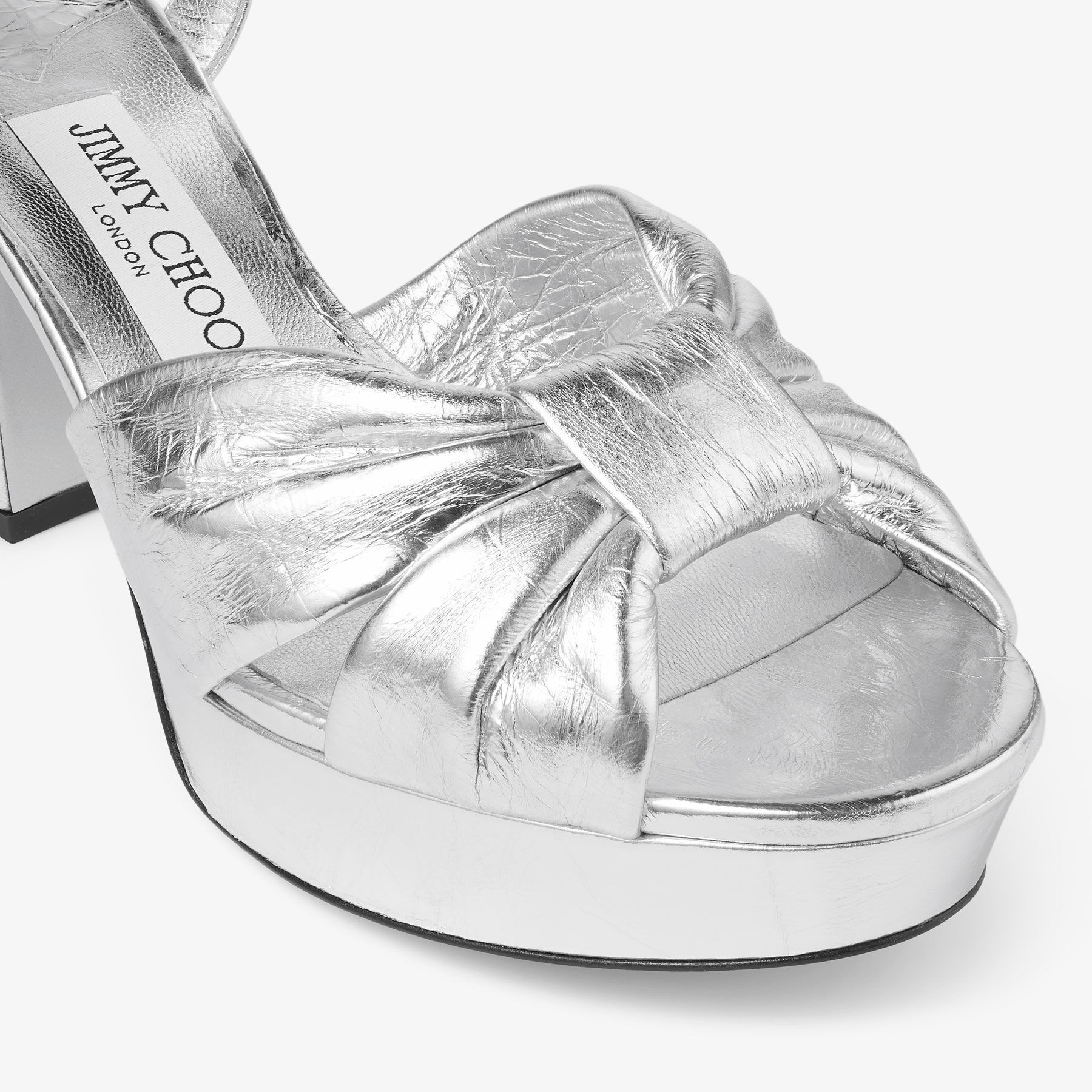 Heloise 80 | Silver Vintage Metallic Leather Platform Sandals | JIMMY CHOO