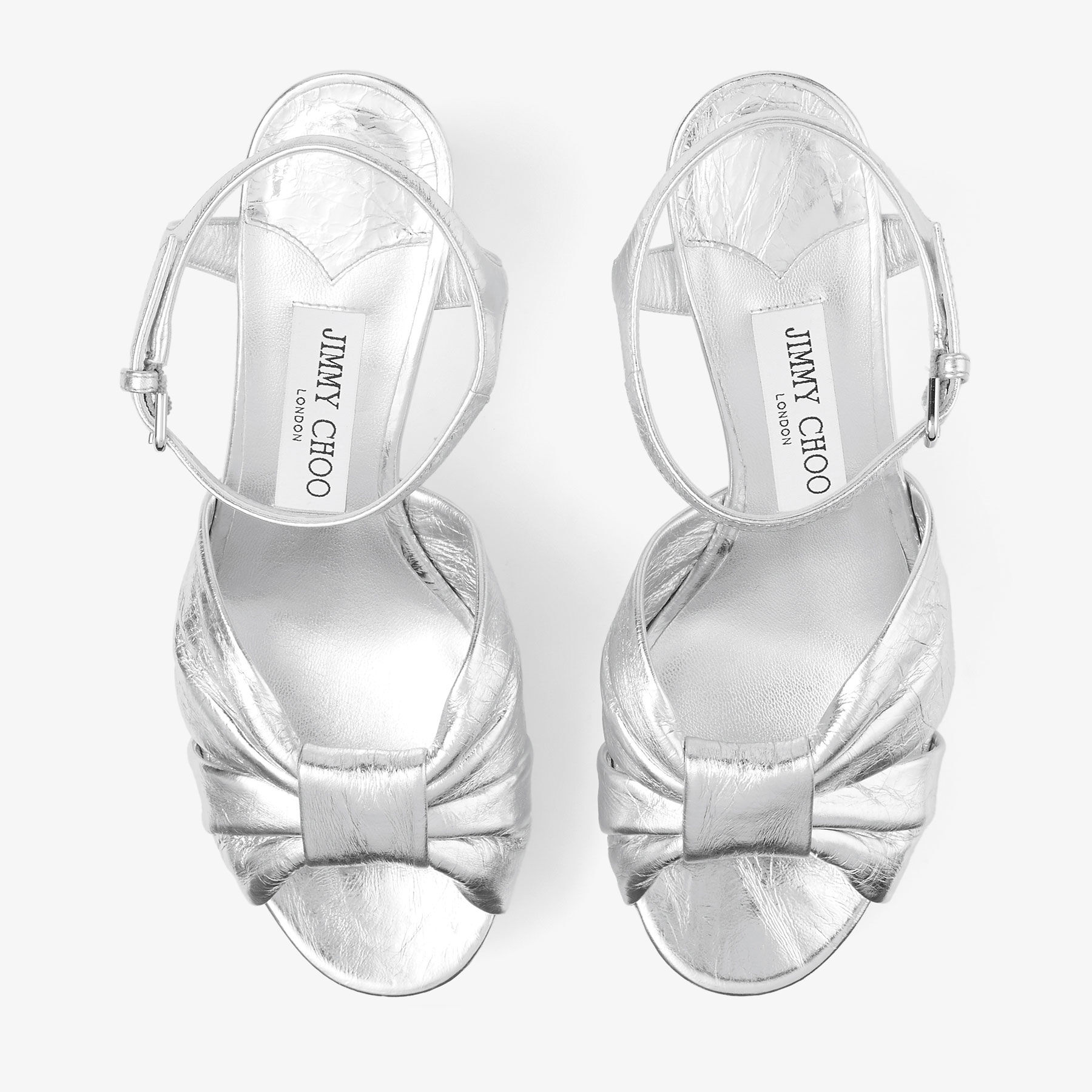 Heloise 80 | Silver Vintage Metallic Leather Platform Sandals | JIMMY CHOO
