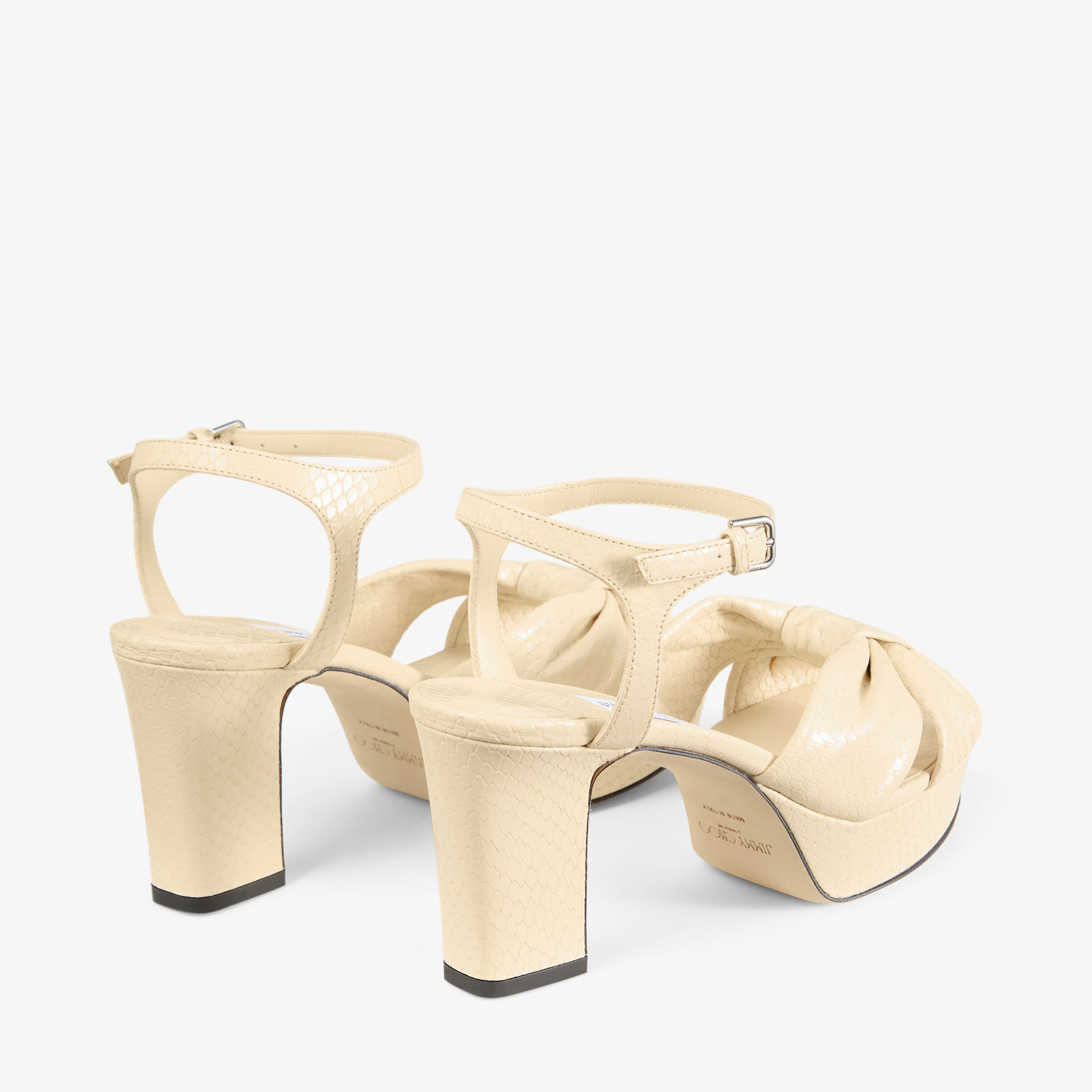 Heloise 80 | Buttermilk Elaphe Printed Leather Platform Sandals | JIMMY ...