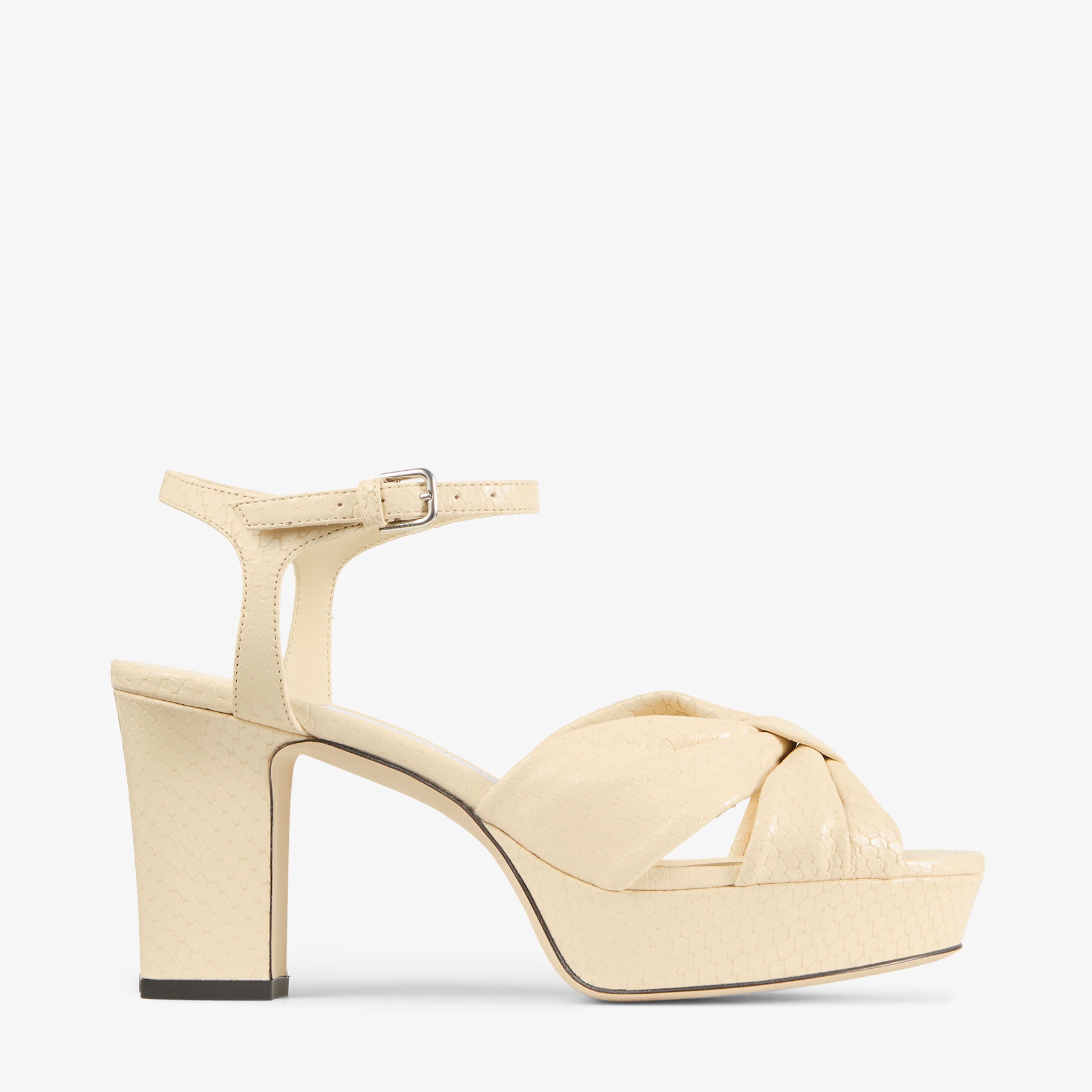 Heloise 80 | Buttermilk Elaphe Printed Leather Platform Sandals | JIMMY ...
