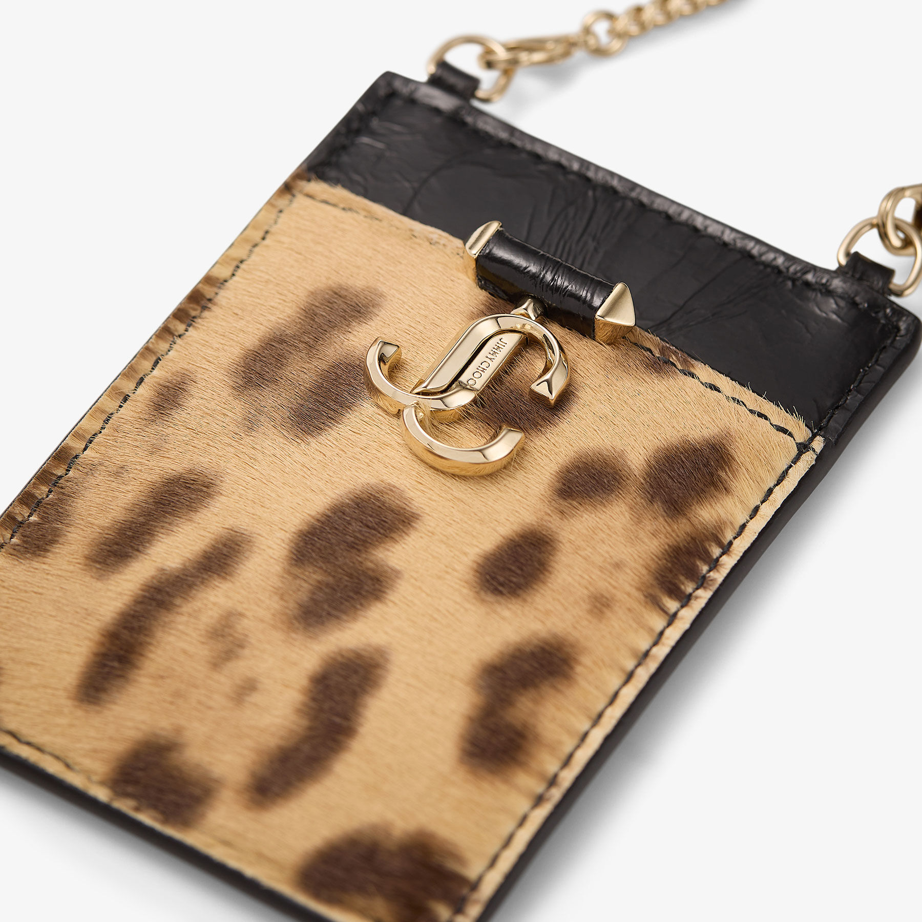 ID Holder W/Chain | Natural Leopard Print Pony ID Holder | JIMMY CHOO