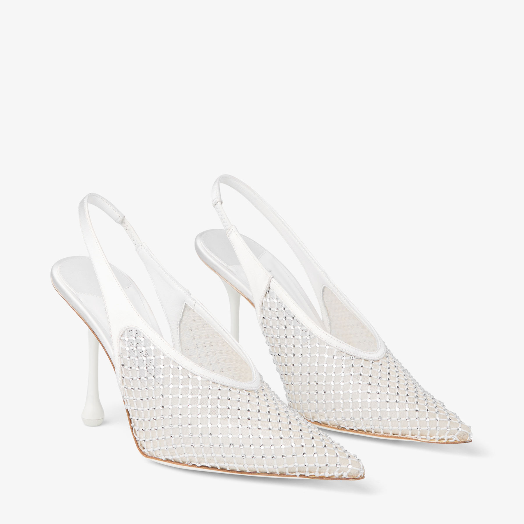 Isa 95 | White Crystal Mesh Satin Pumps | JIMMY CHOO
