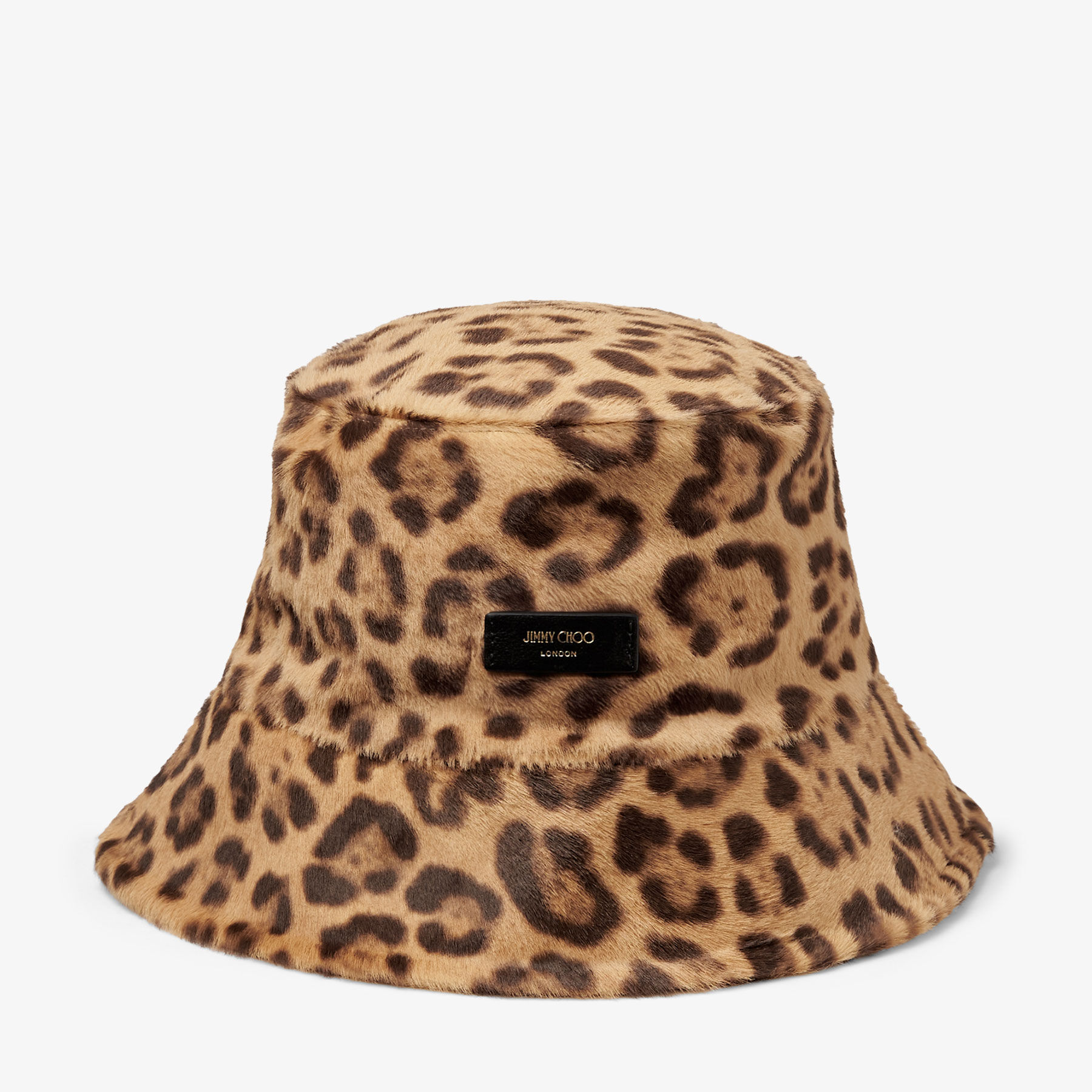 Isolde Bucket Hat | Natural Leopard Print Pony Bucket Hat | JIMMY CHOO