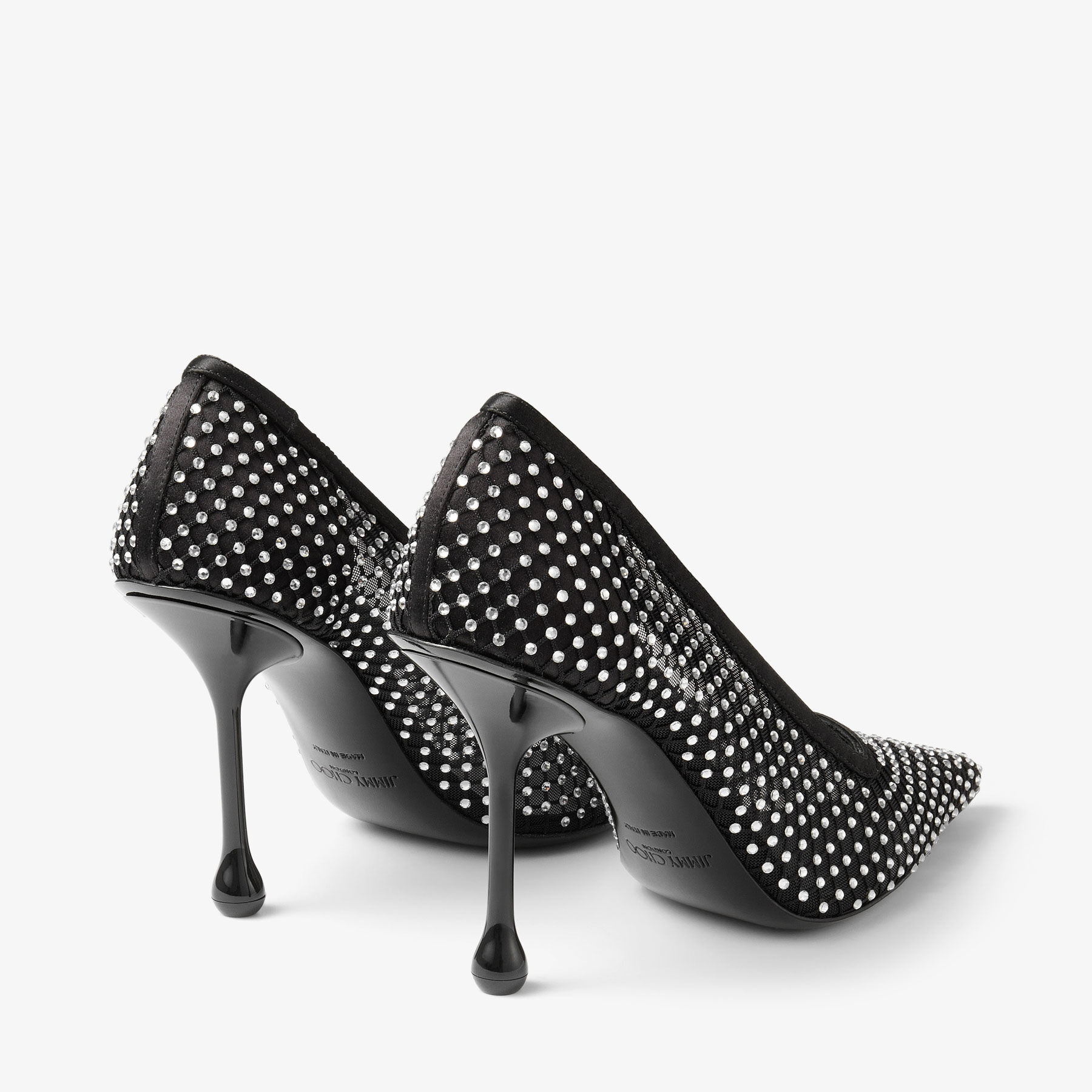 Ixia 95 | Black Satin Crystal Mesh Pumps | JIMMY CHOO AU