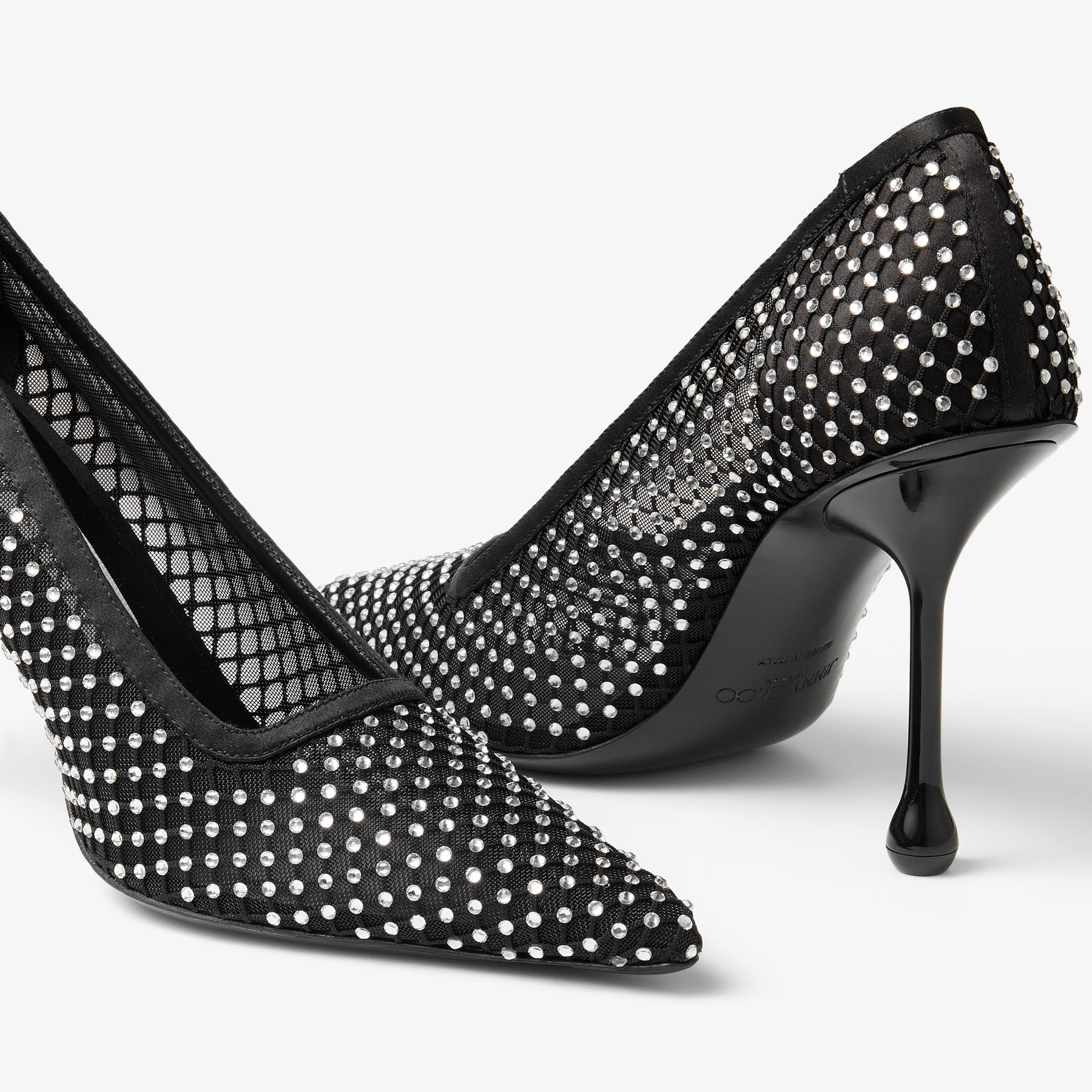 Ixia 95 | Black Satin Crystal Mesh Pumps | JIMMY CHOO AU