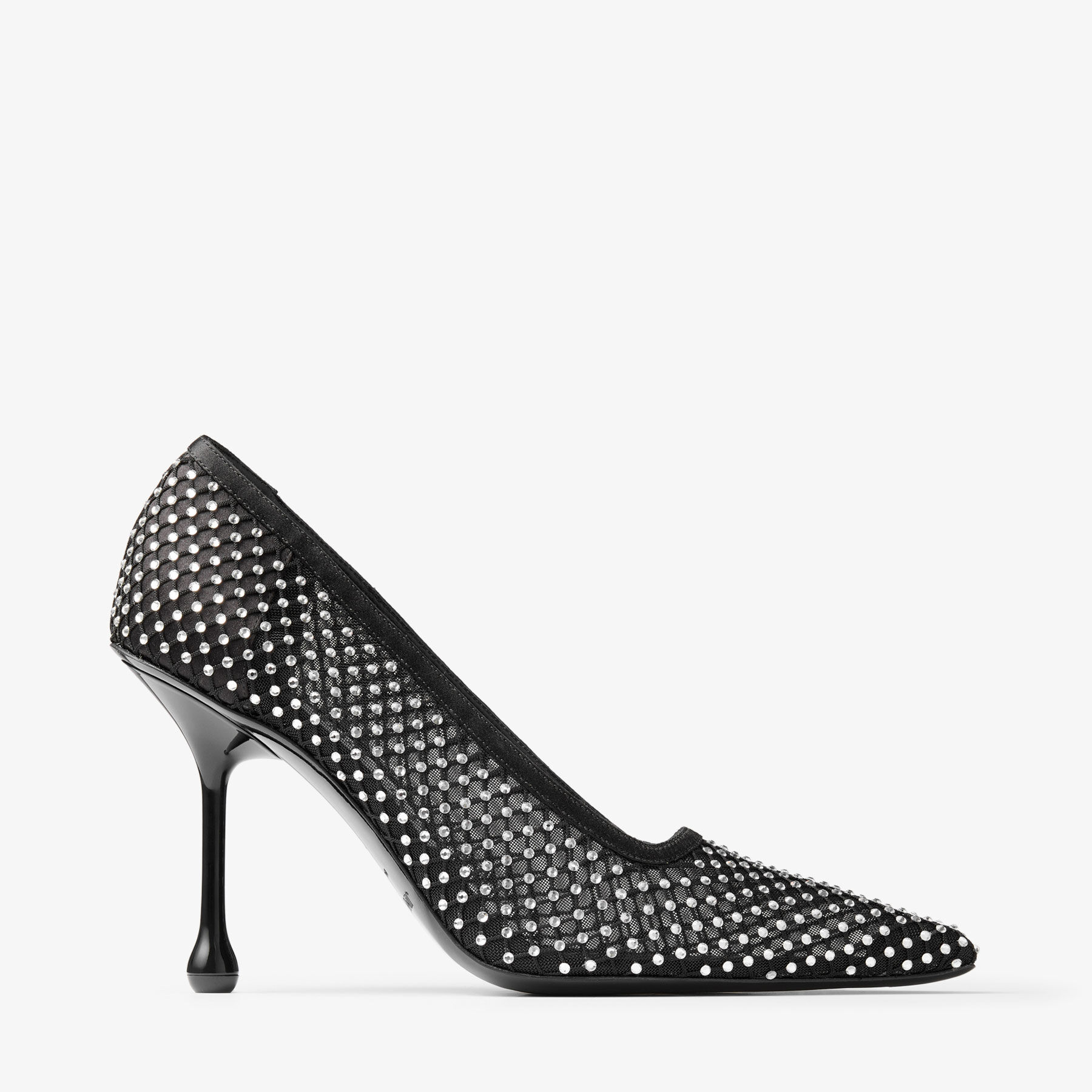 Ixia 95 | Black Satin Crystal Mesh Pumps | JIMMY CHOO AU