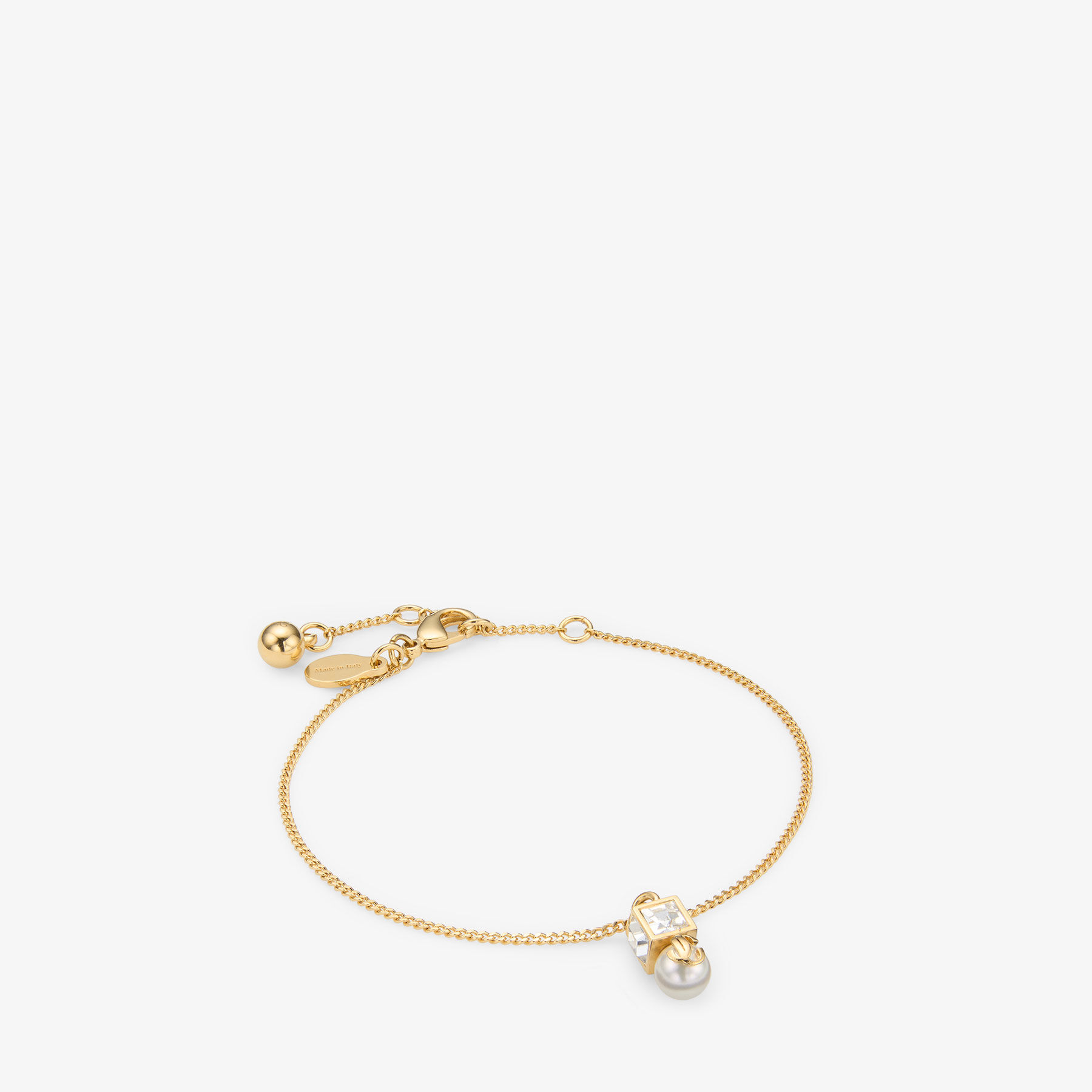 JC 진주 큐브 브레이슬릿 | 진주 & 크리스털 큐브 디테일 골드 메탈 브레이슬릿 | 지미추