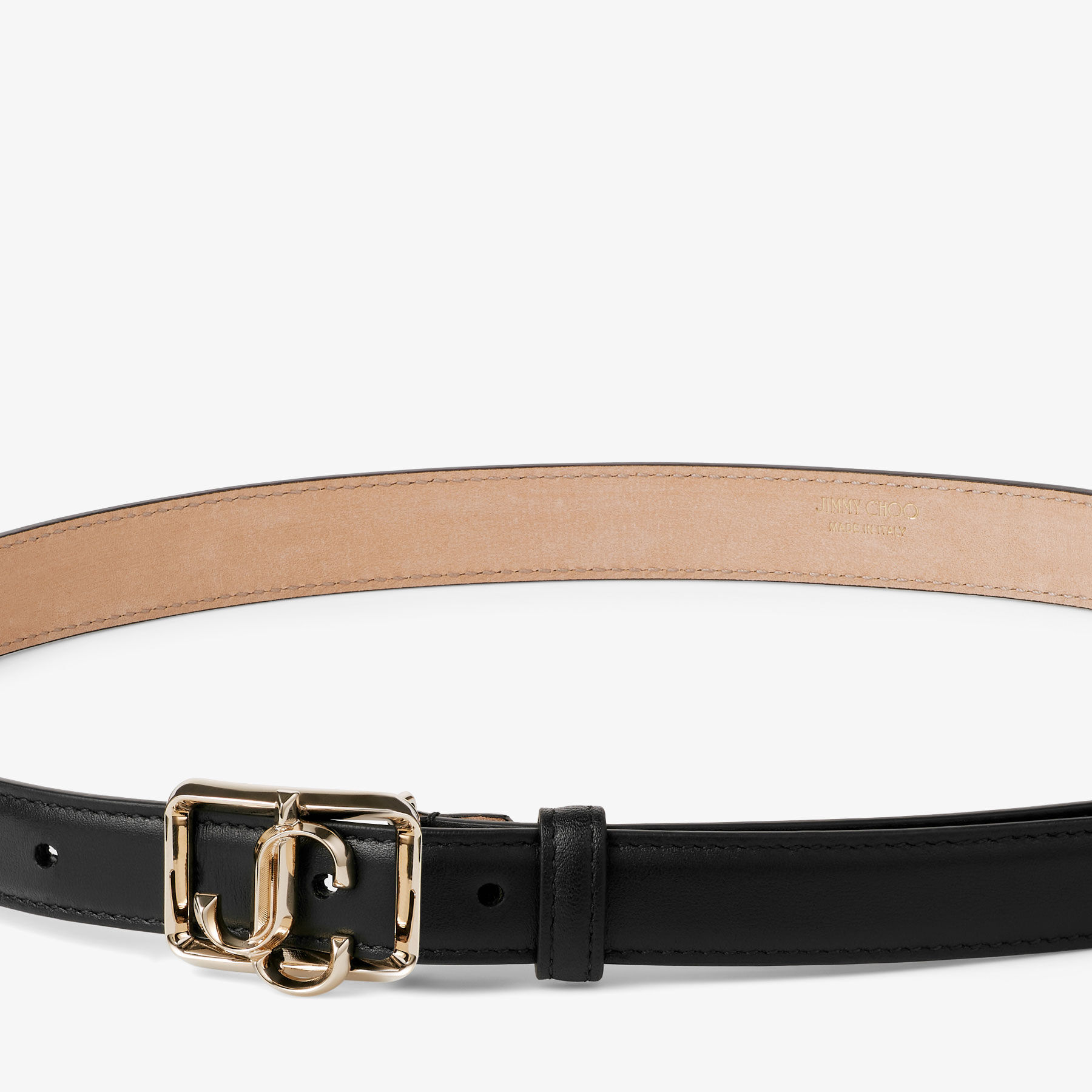 JC Square Belt | Black Calf Leather JC Square-Buckle Belt | JIMMY CHOO