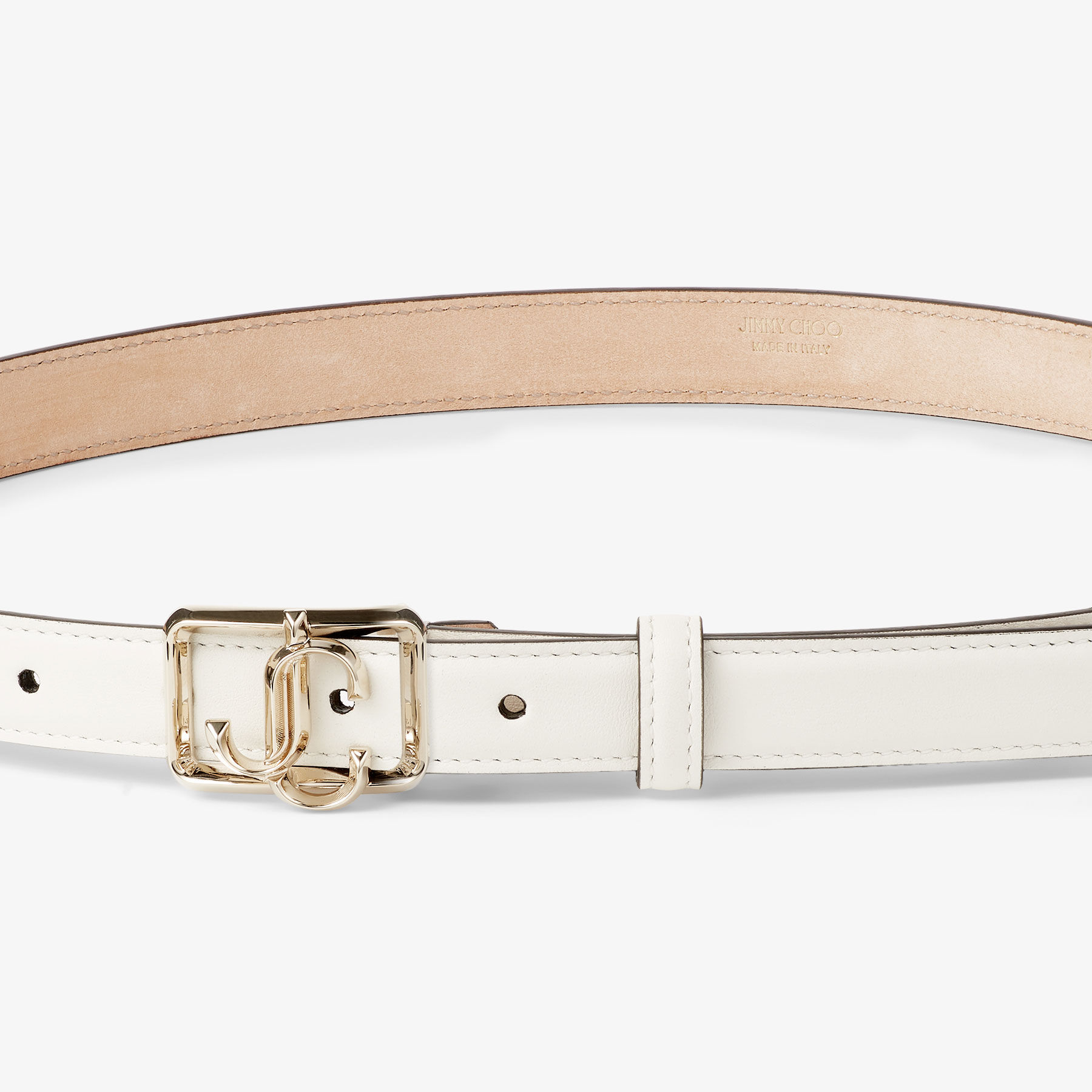 JC Square Belt | Latte Calf Leather JC Square-Buckle Belt | JIMMY CHOO
