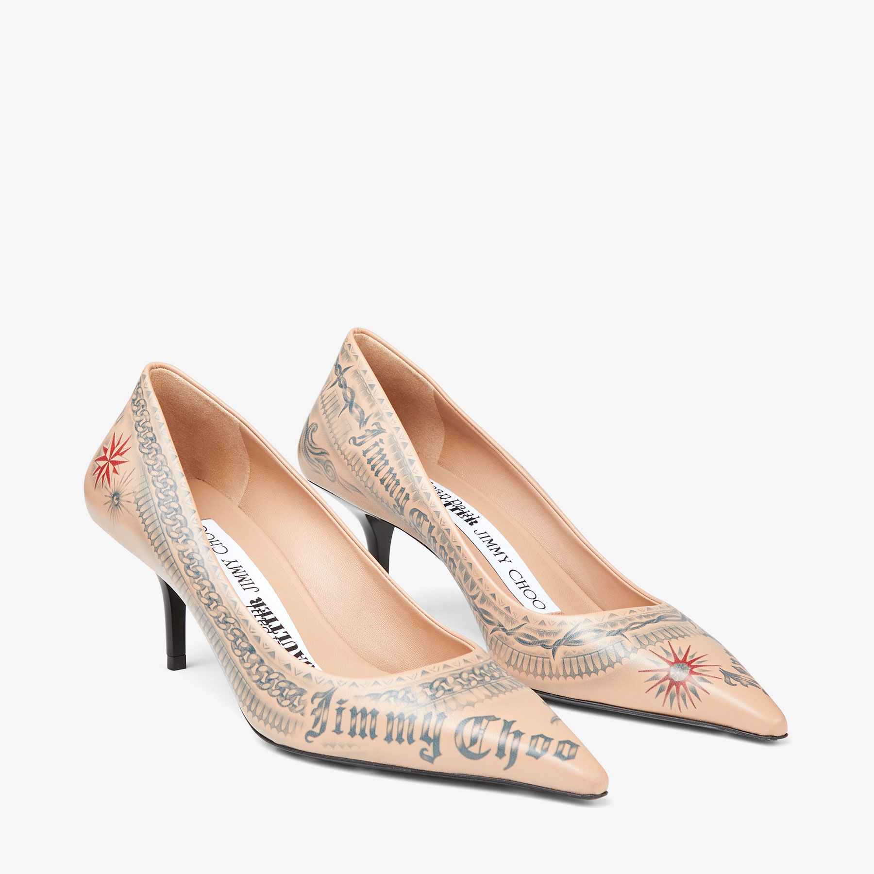 JIMMY CHOO / JEAN PAUL GAULTIER PUMP | Beige Tattoo Print Leather Pumps ...