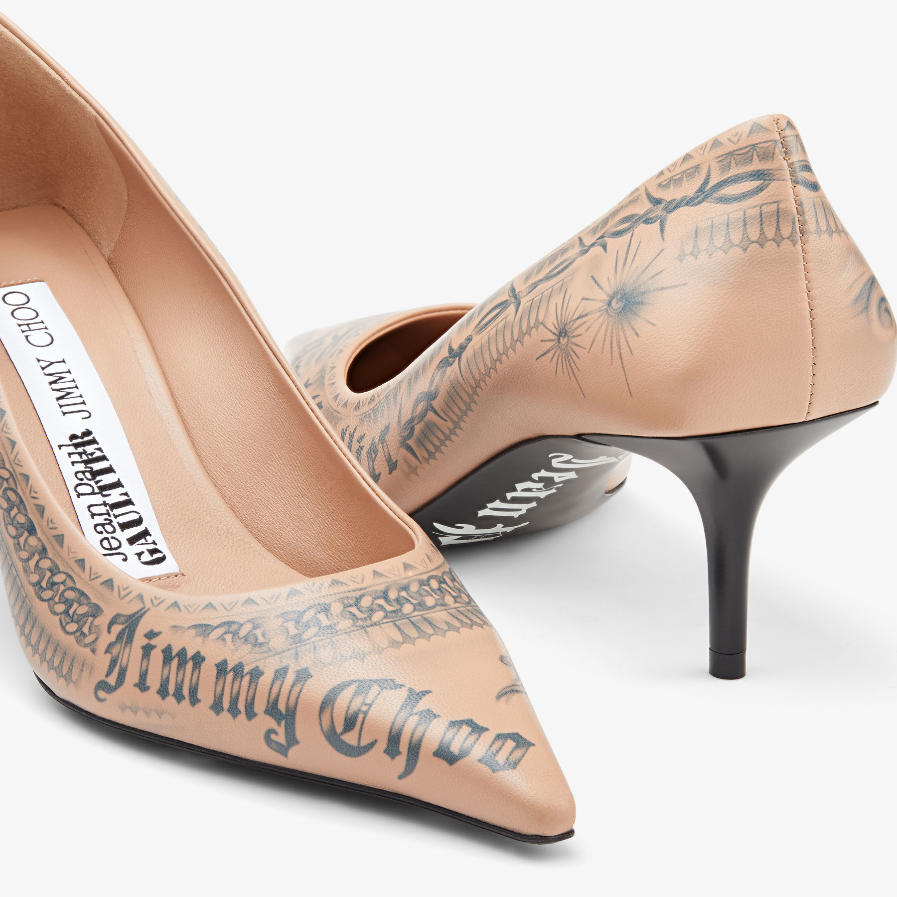 JIMMY CHOO / JEAN PAUL GAULTIER PUMP | Beige Tattoo Print Leather Pumps ...