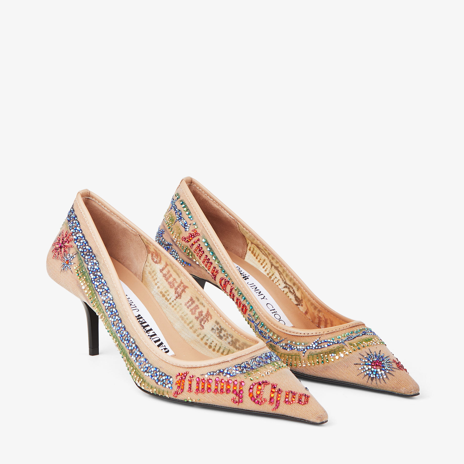 JIMMY CHOO / JEAN PAUL GAULTIER PUMP | Beige Tattoo Print Mesh Pumps ...