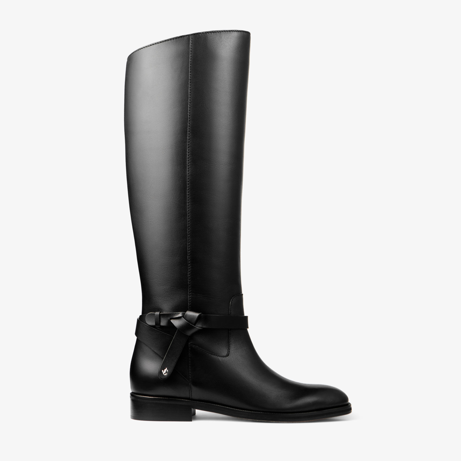 Lawton Knee Boot Flat | Black Calf Leather and Soft Vachetta Knee High ...