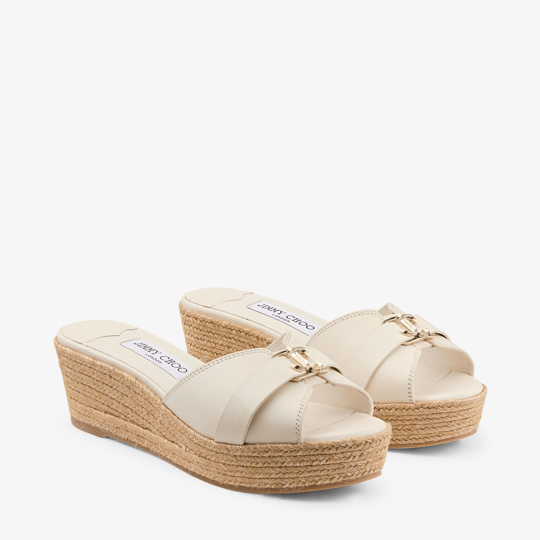 Leda Wedge 50 | Latte Soft Vacchetta Leather Mule Wedges | JIMMY CHOO