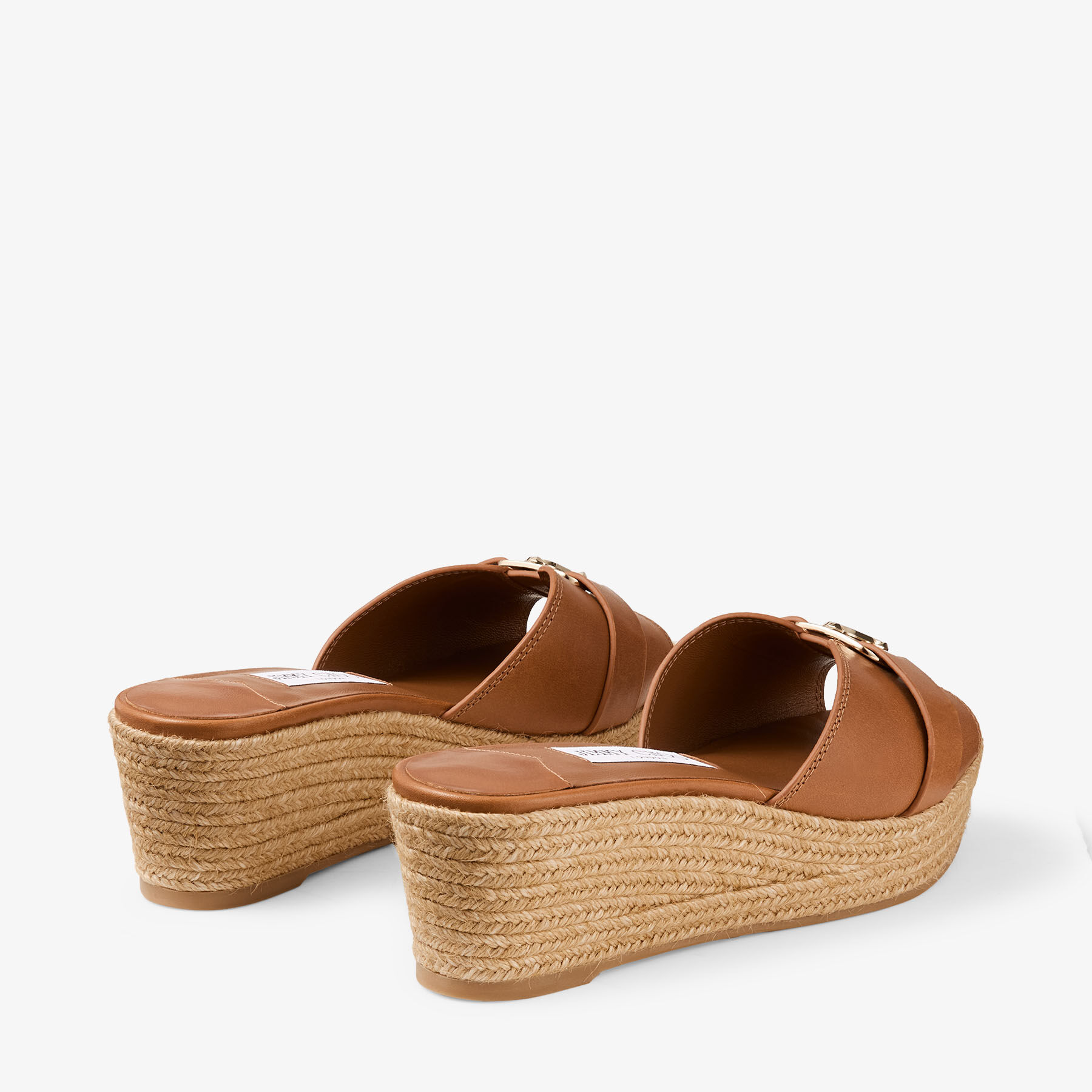 Leda Wedge 50 | Tan Soft Vacchetta Leather Mule Wedges | JIMMY CHOO