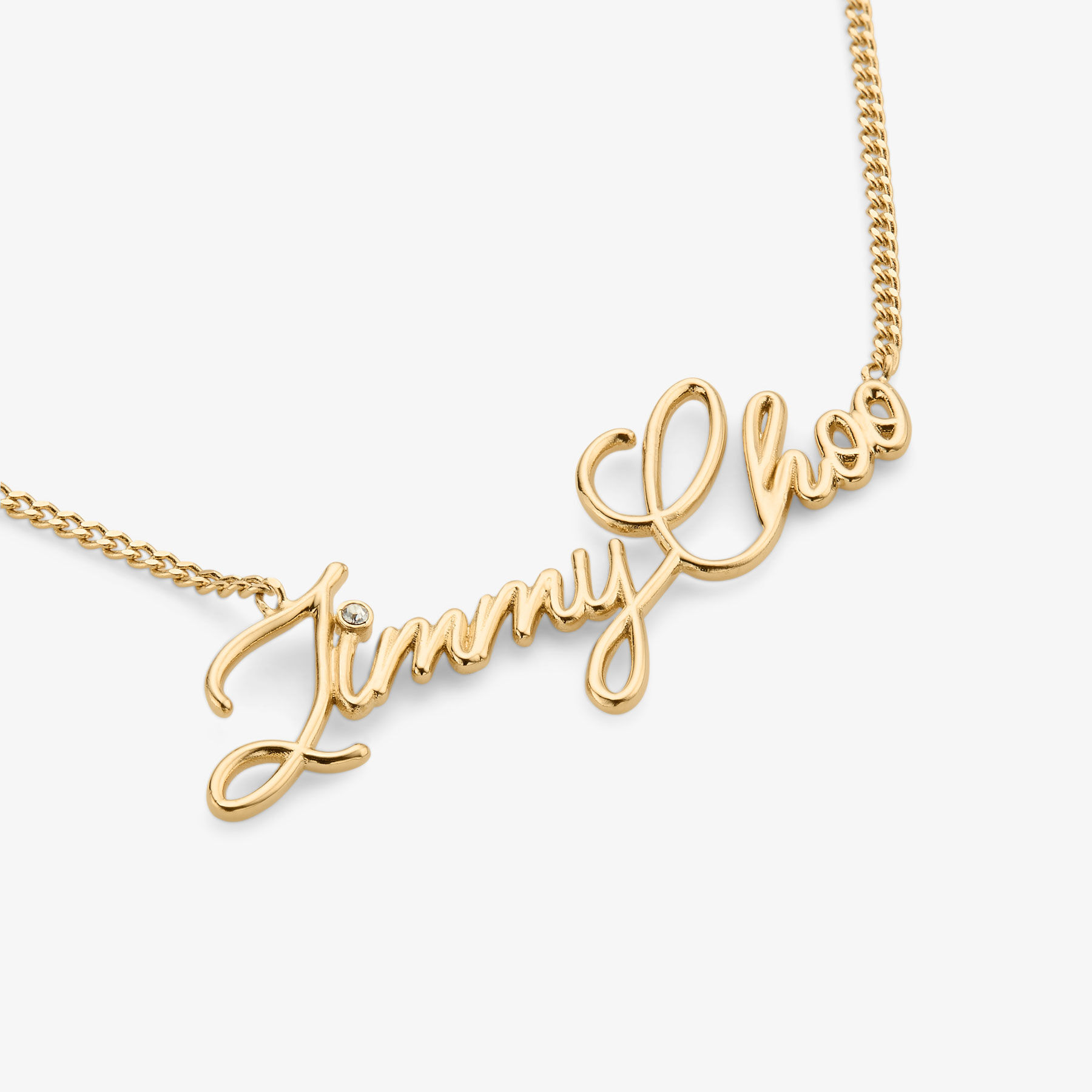 Logo Script Necklace| Gold Finish Script Necklace | JIMMY CHOO
