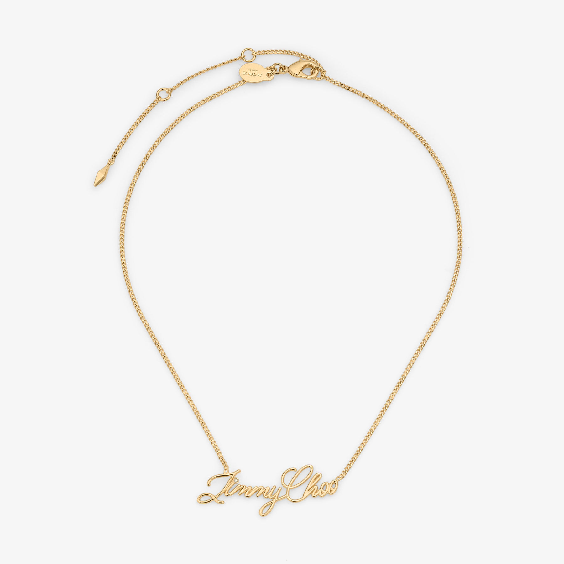 Logo Script Necklace| Gold Finish Script Necklace | JIMMY CHOO