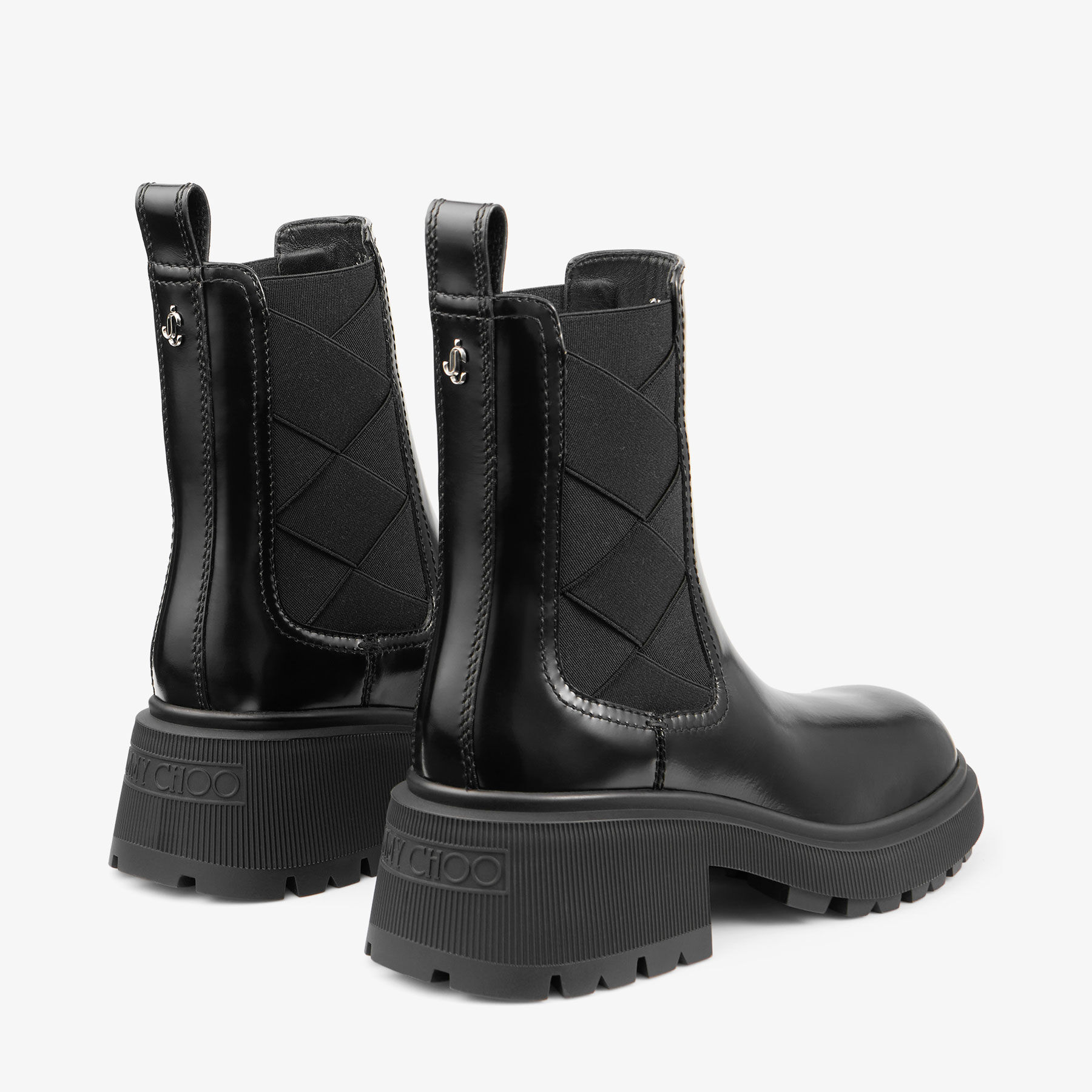 Louri Combat Flat | Black Smooth Box Calf Leather Combat Boots | JIMMY CHOO