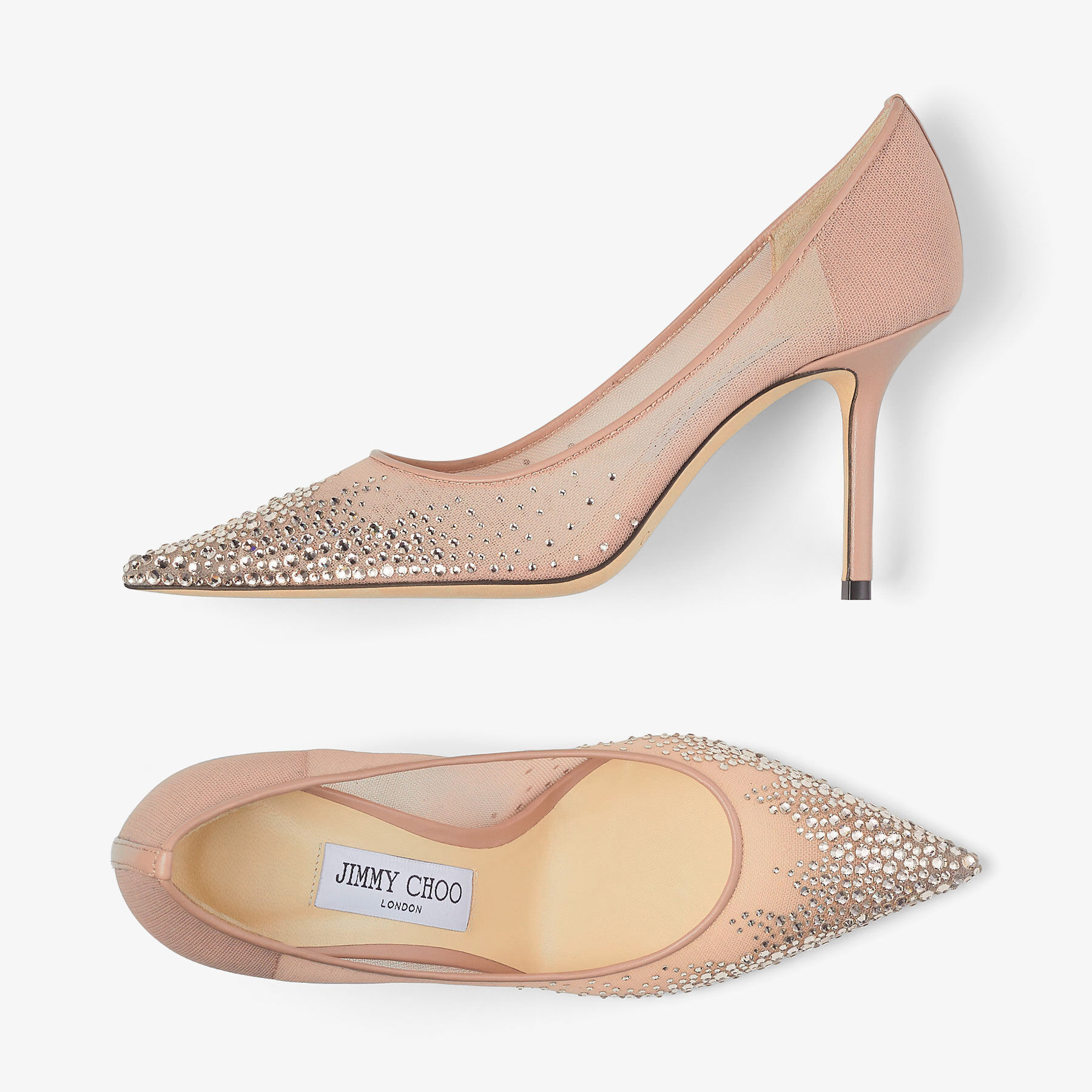LOVE 85 | Ballet Pink Mesh Pointed-Toe Pumps with Dégradé Crystals ...