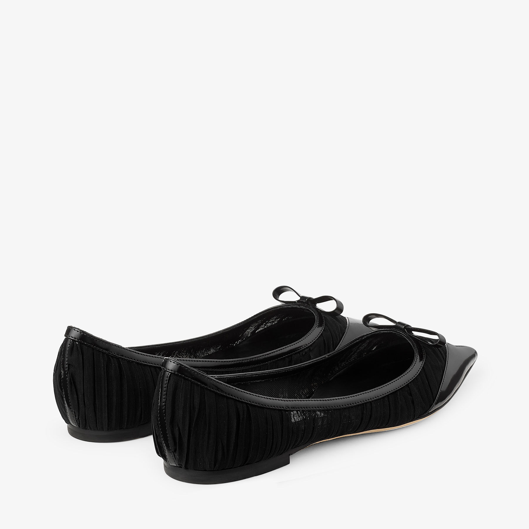 Love Mesh Flat | Black Spazzolato and Ruched Tulle Flat Pumps | JIMMY ...