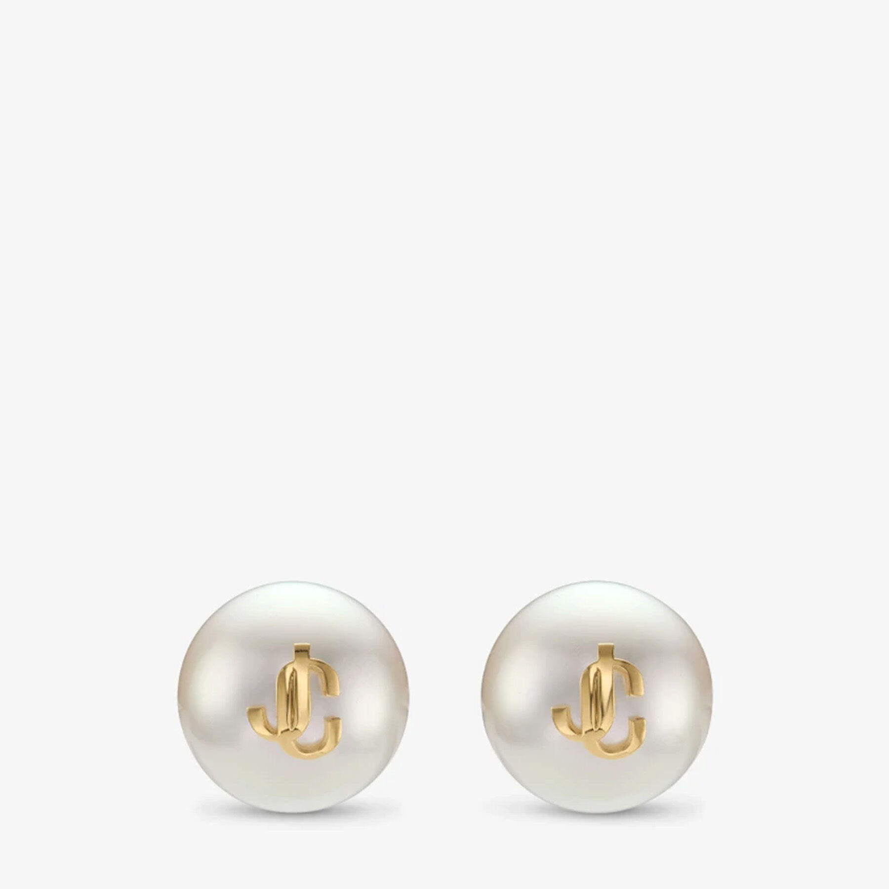 Maxi Pearl Studs | Gold Finish Metal JC Pearl Stud Earrings | JIMMY CHOO