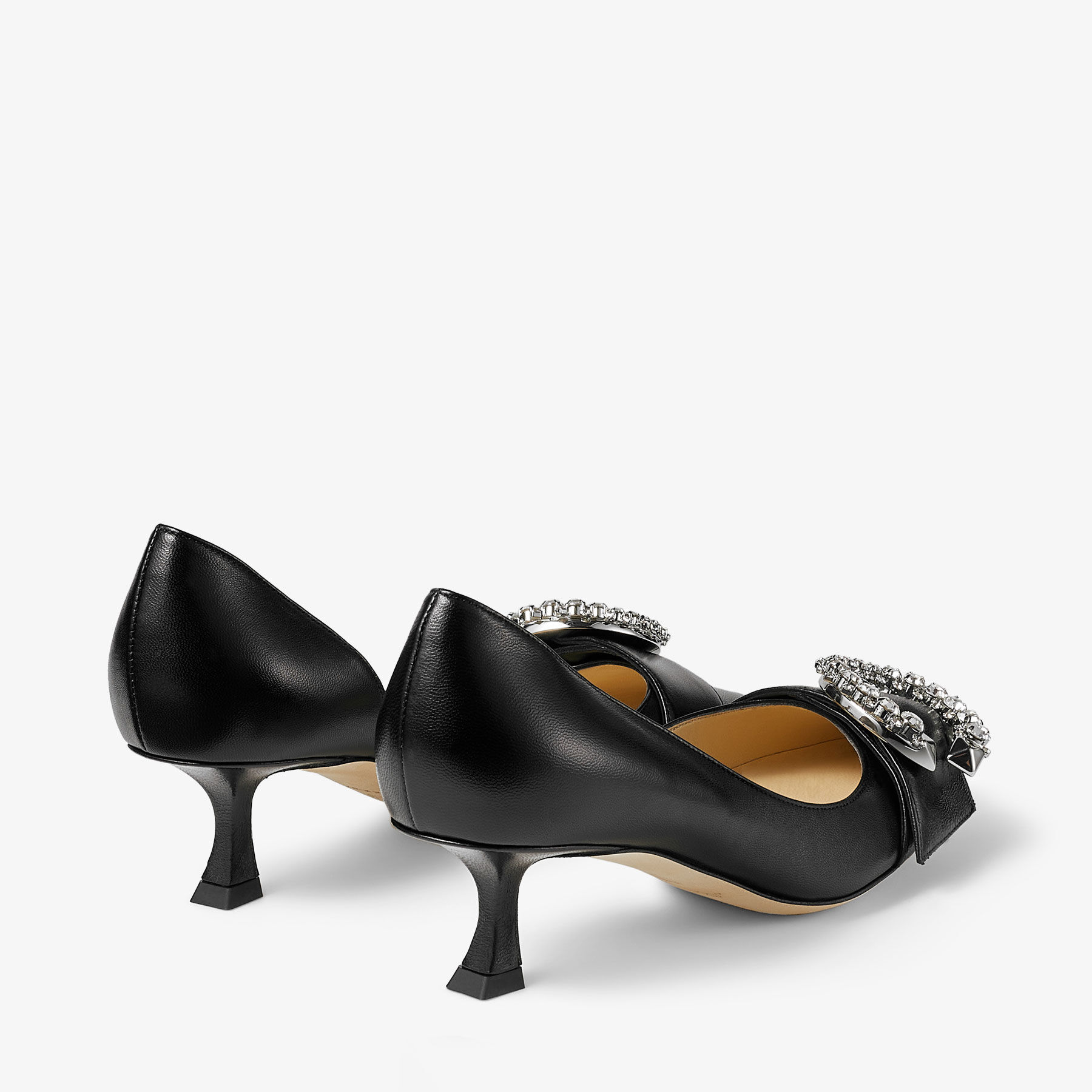 Melva Dorsay 50 | Black Nappa Leather d'Orsay Pumps with Crystal Buckle ...