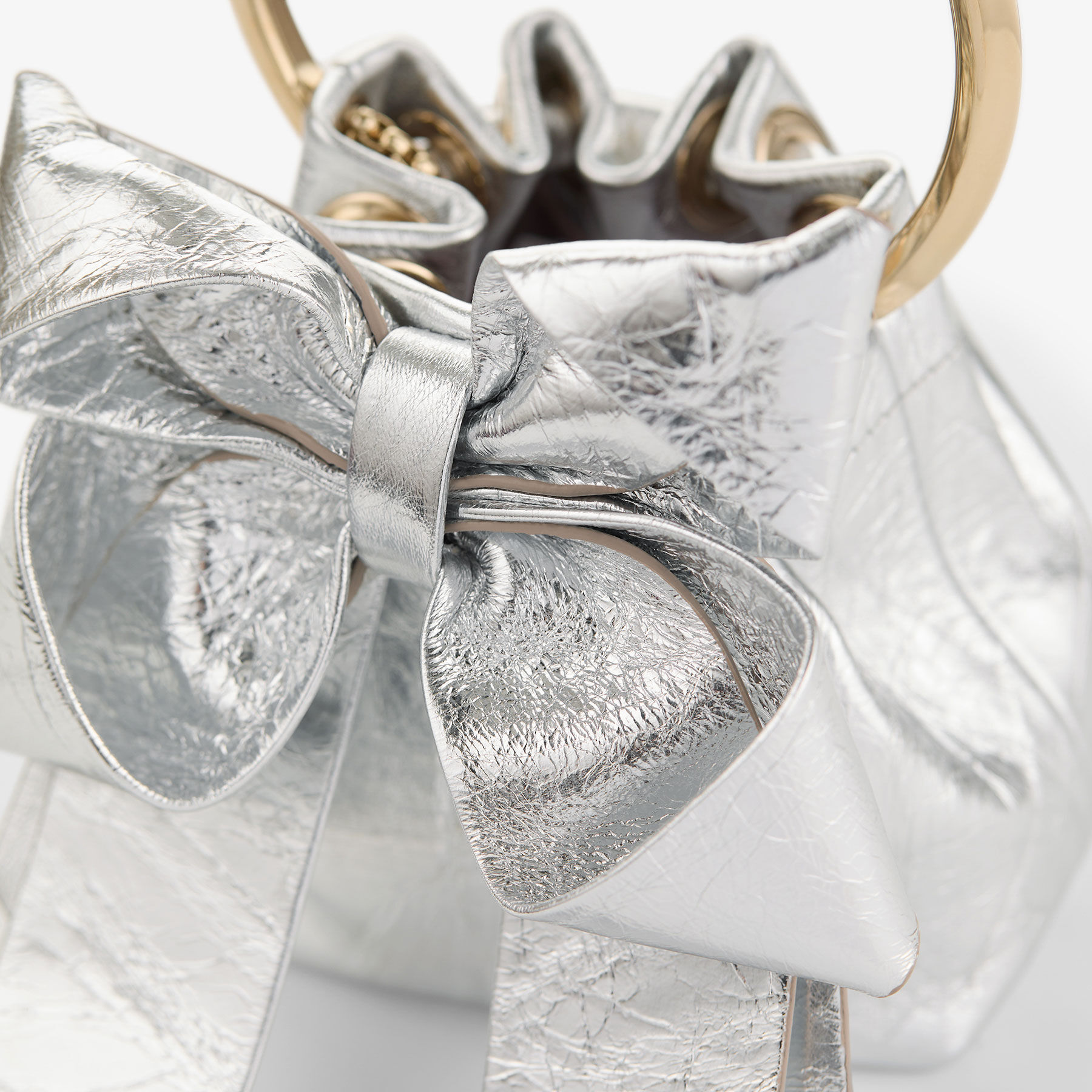 Micro Bon Bon | Silver Vintage Metallic Leather Mini Bag | JIMMY CHOO