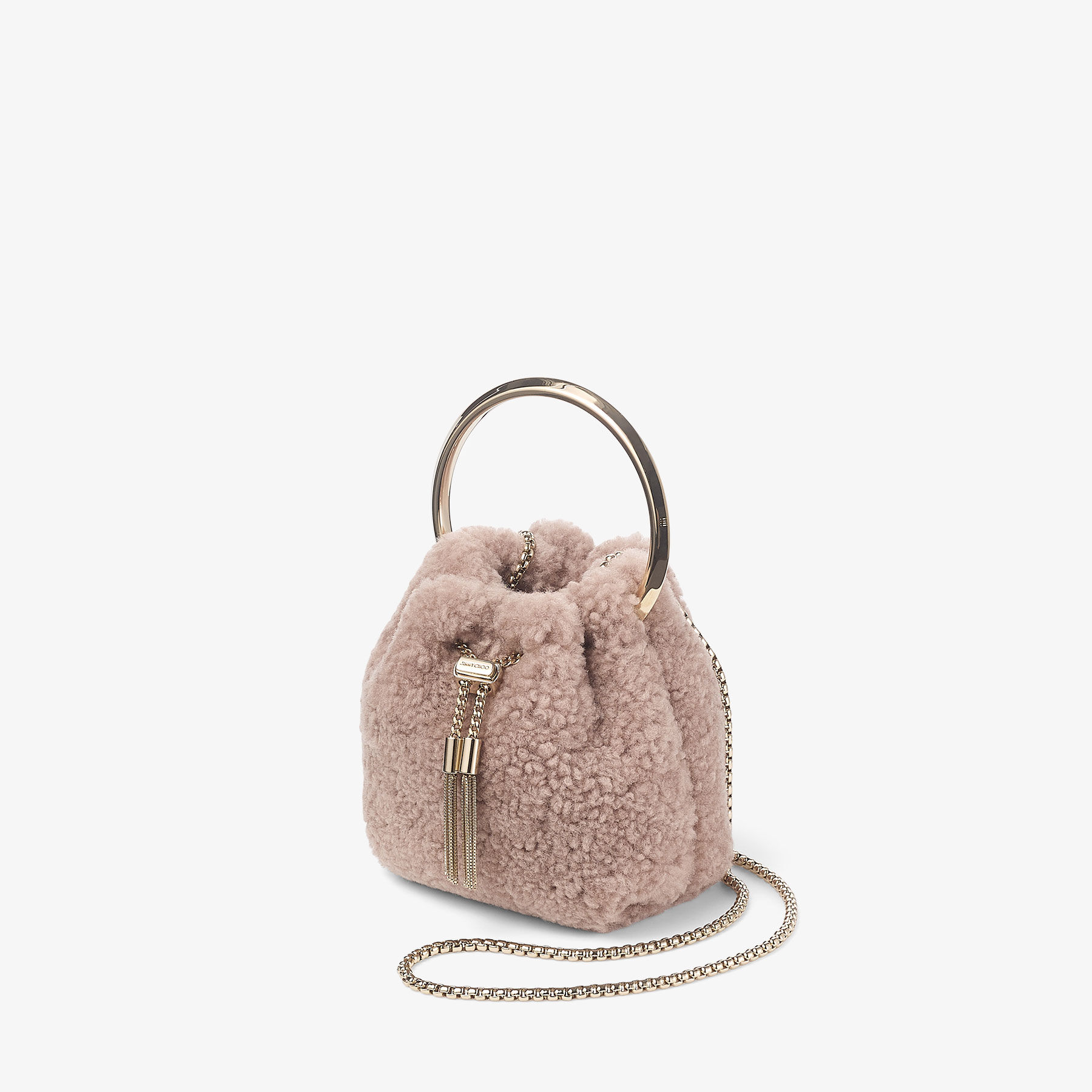 Micro Bon Bon | Tea Rose Shearling Mini Bag | JIMMY CHOO