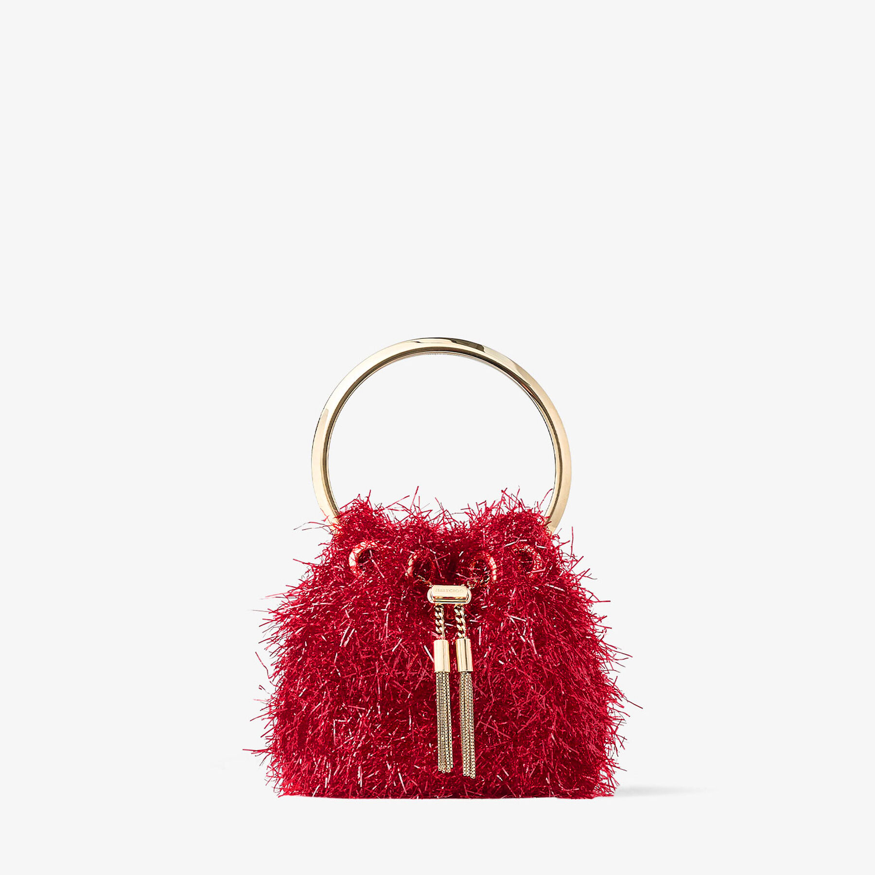 Micro Bon Bon | Ruby Red Tinsel Mini Bag | JIMMY CHOO