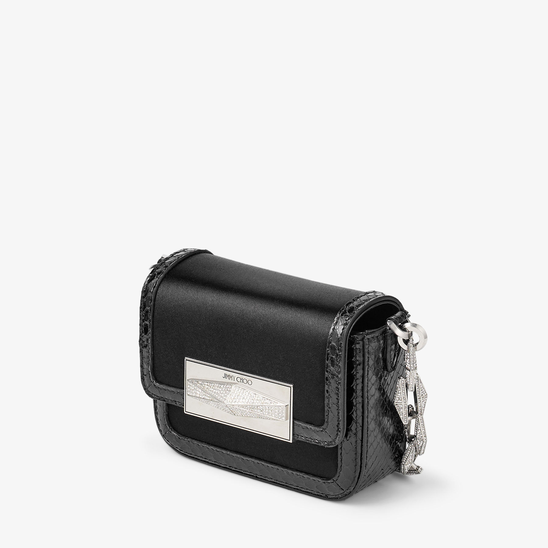 Mini Diamond Top Handle | Black Satin Mini Bag | JIMMY CHOO