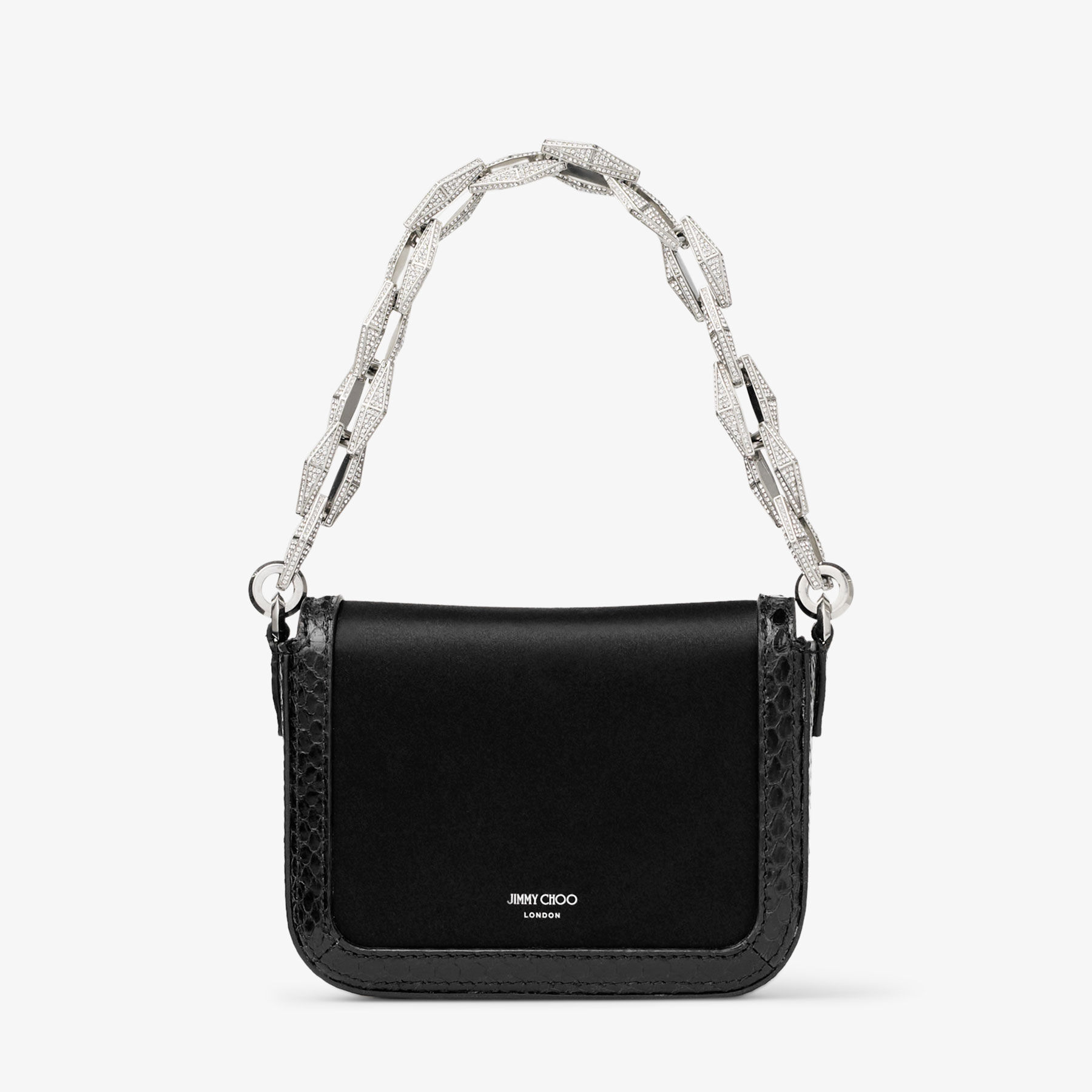 Mini Diamond Top Handle | Black Satin Mini Bag | JIMMY CHOO
