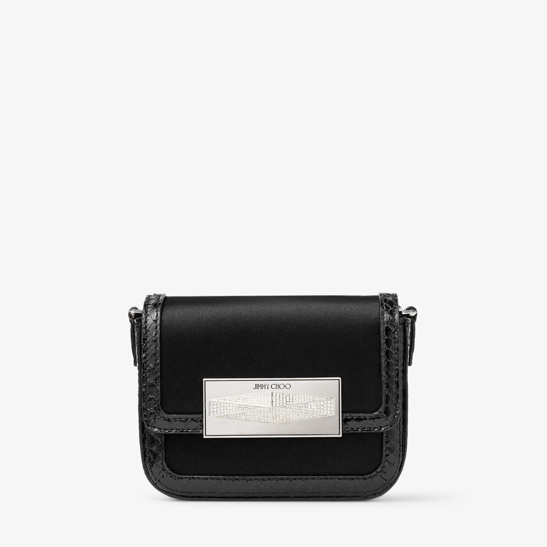 Mini Diamond Top Handle | Black Satin Mini Bag | JIMMY CHOO