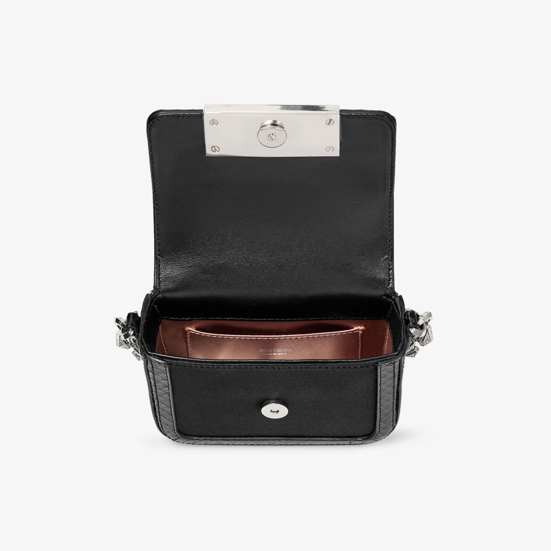 Mini Diamond Top Handle | Black Satin Mini Bag | JIMMY CHOO