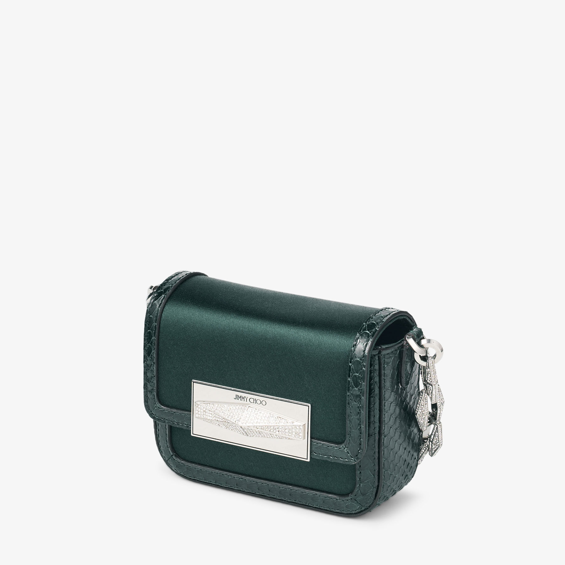 Mini Diamond Top Handle | Dark Green Satin Mini Bag | JIMMY CHOO