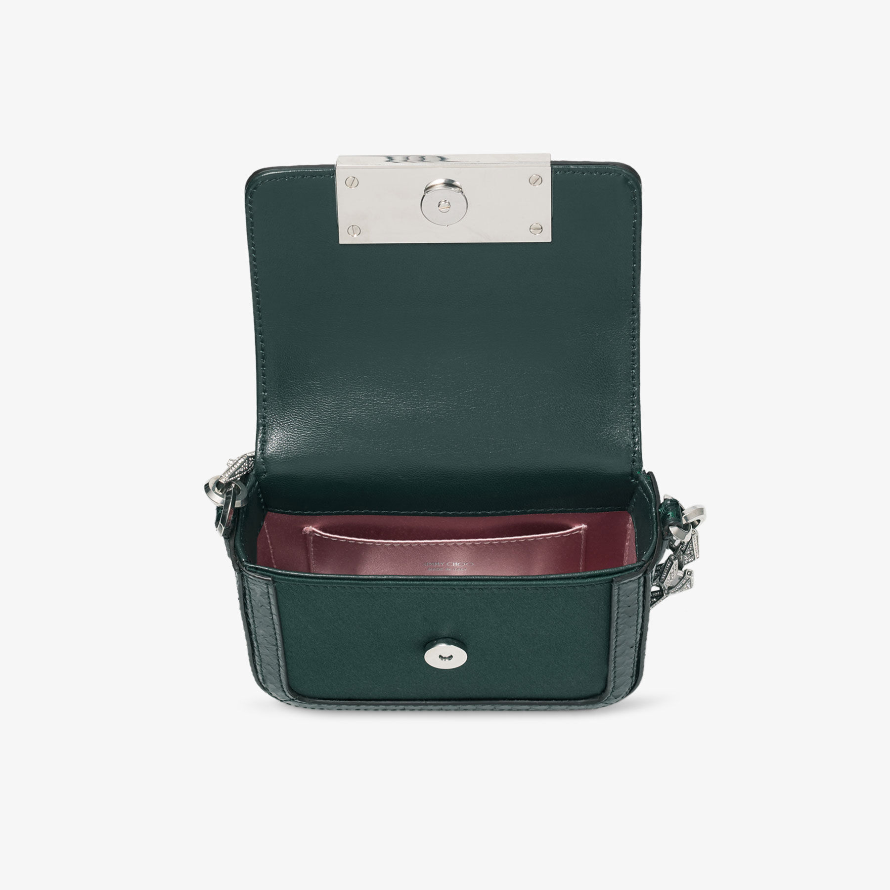 Mini Diamond Top Handle | Dark Green Satin Mini Bag | JIMMY CHOO