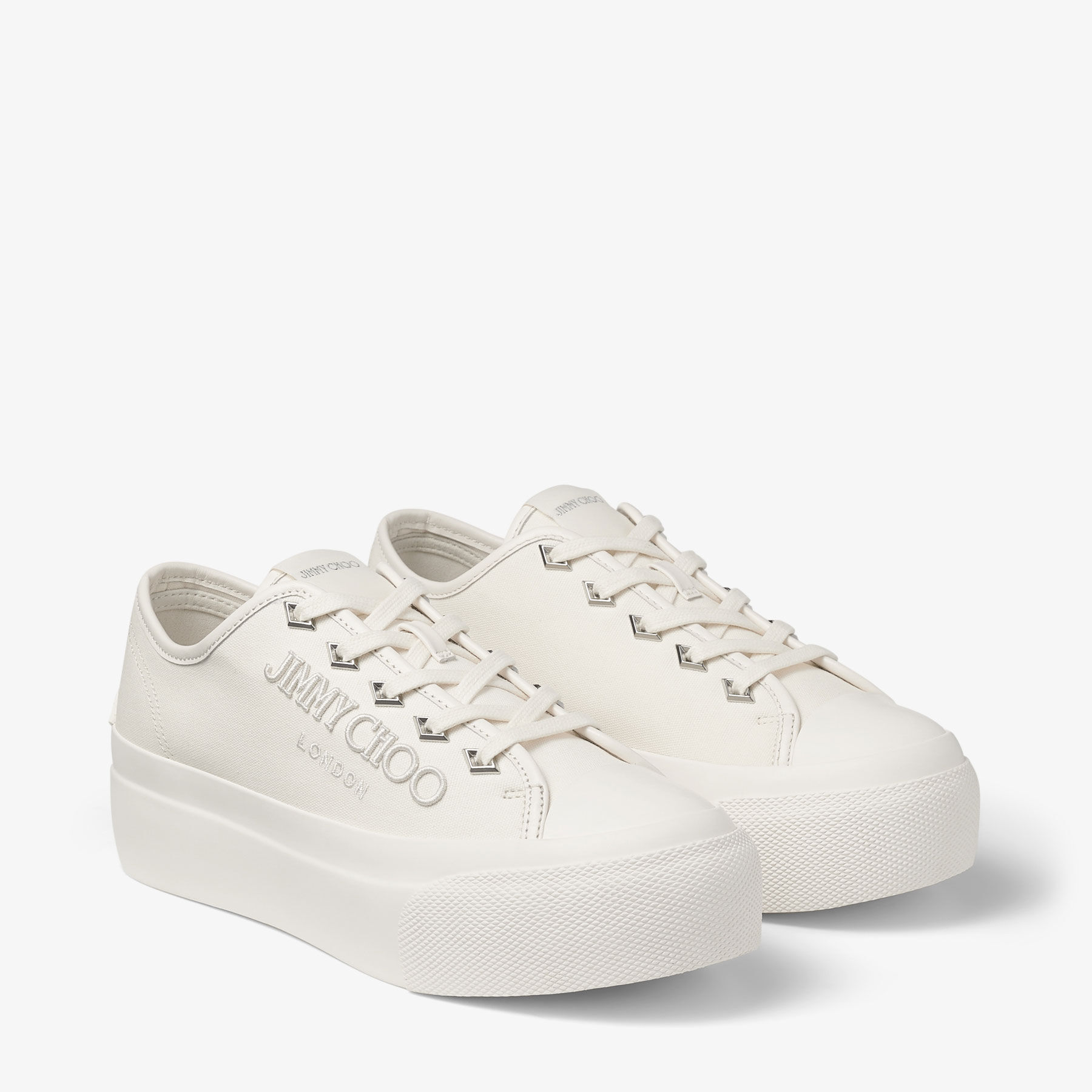 Palma Maxi/F | Latte Canvas Platform Trainers with Embroidered Logo ...