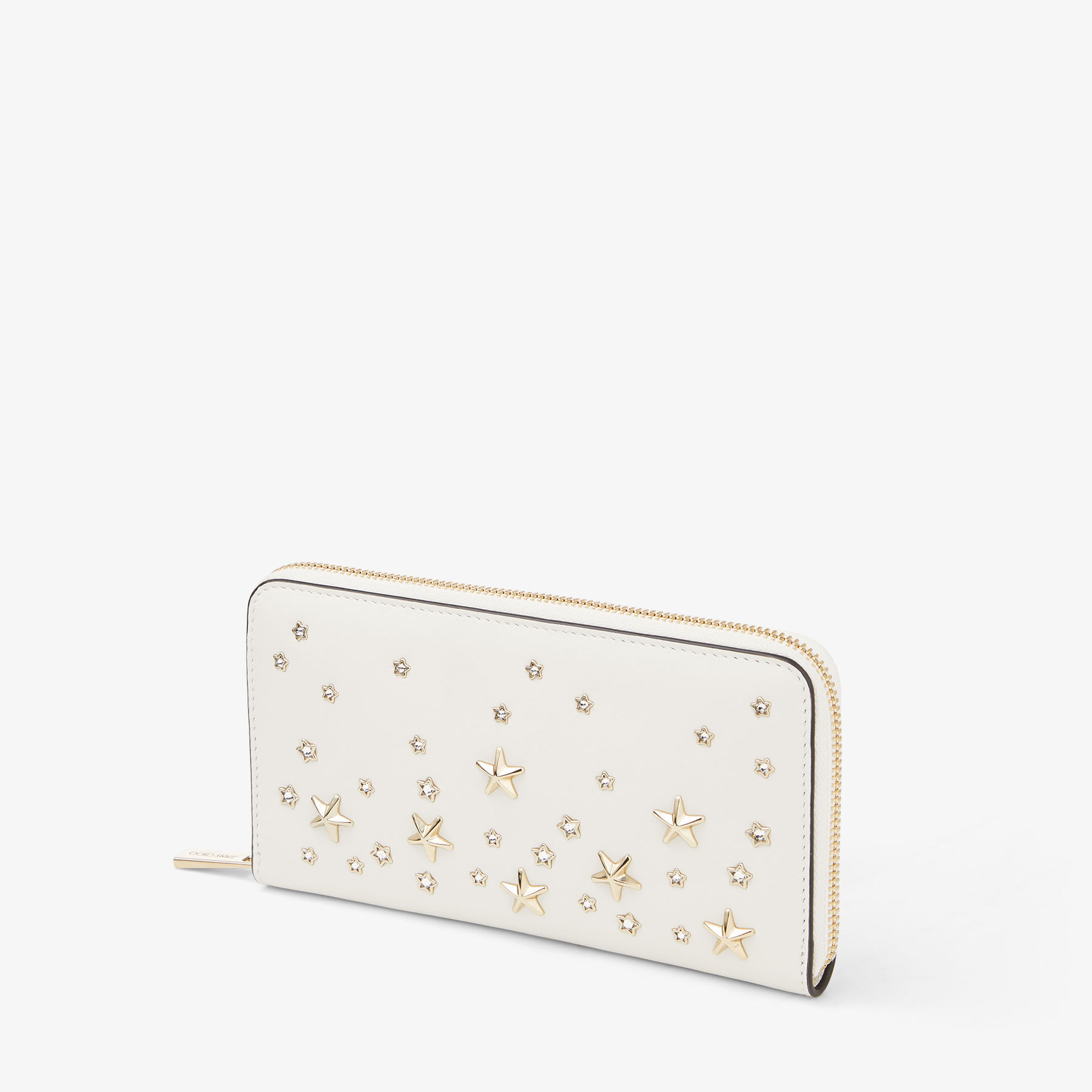 Pippa | Latte Calf Leather Wallet with Metal and Crystal Stars | JIMMY CHOO