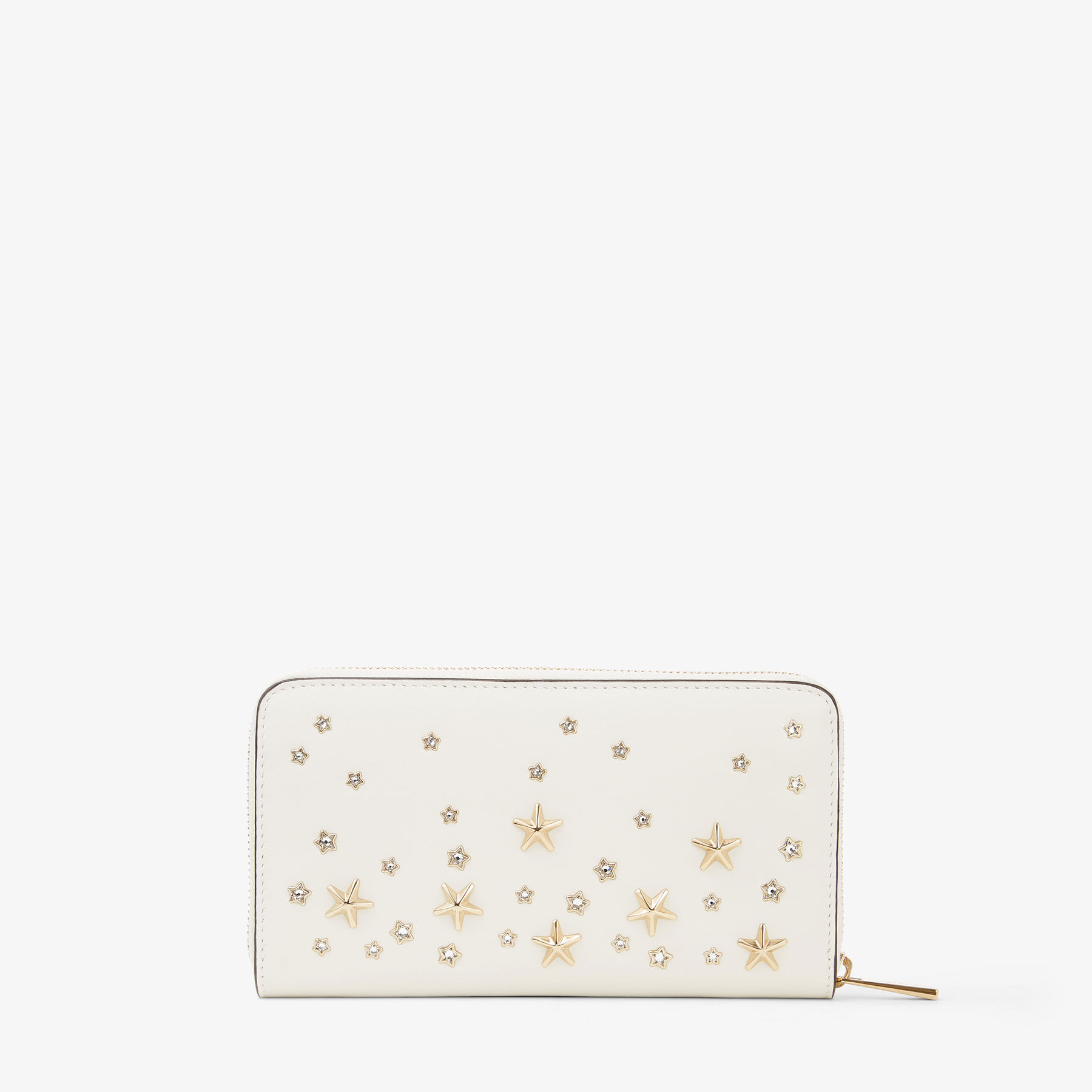 Pippa | Latte Calf Leather Wallet with Metal and Crystal Stars | JIMMY CHOO