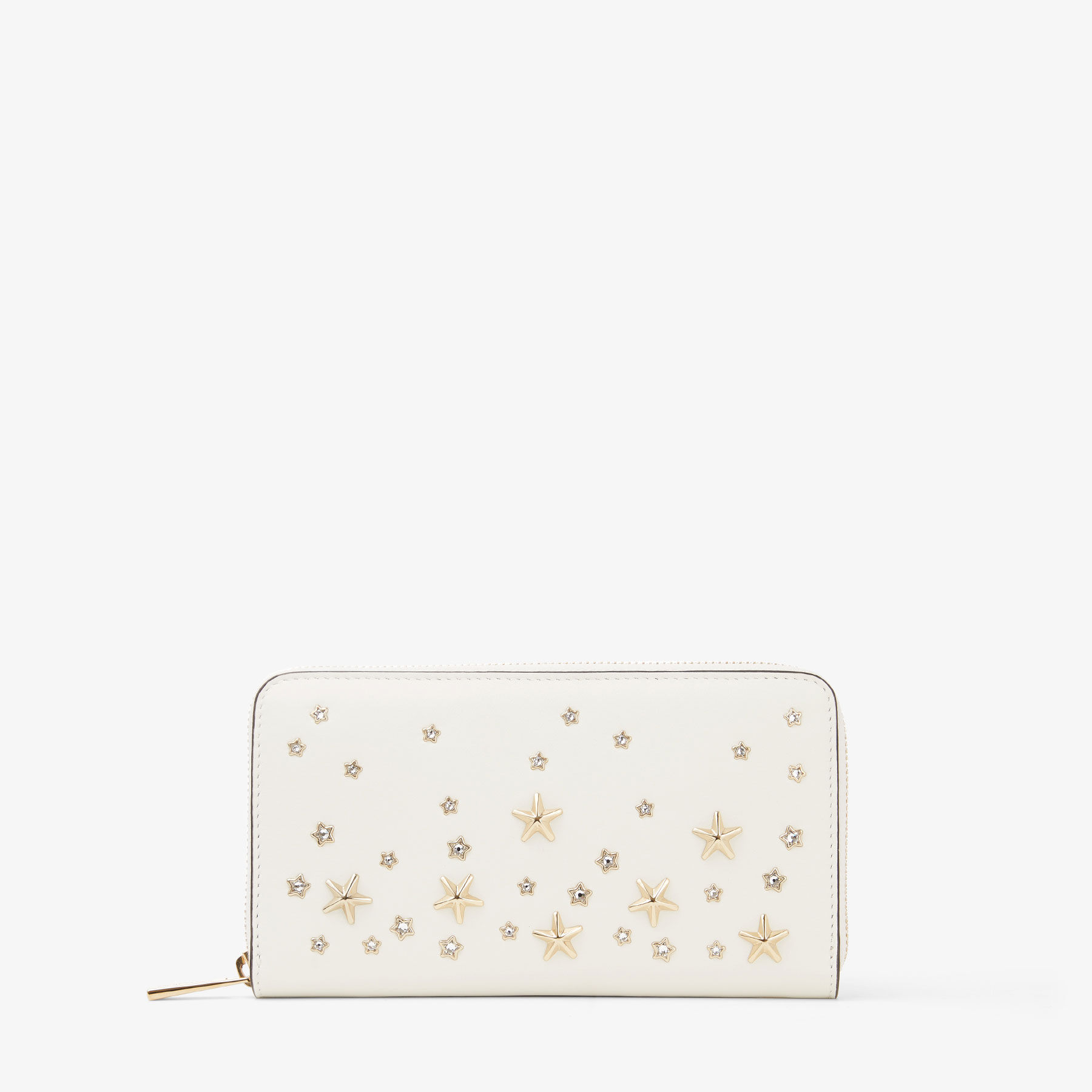 Pippa | Latte Calf Leather Wallet with Metal and Crystal Stars | JIMMY CHOO